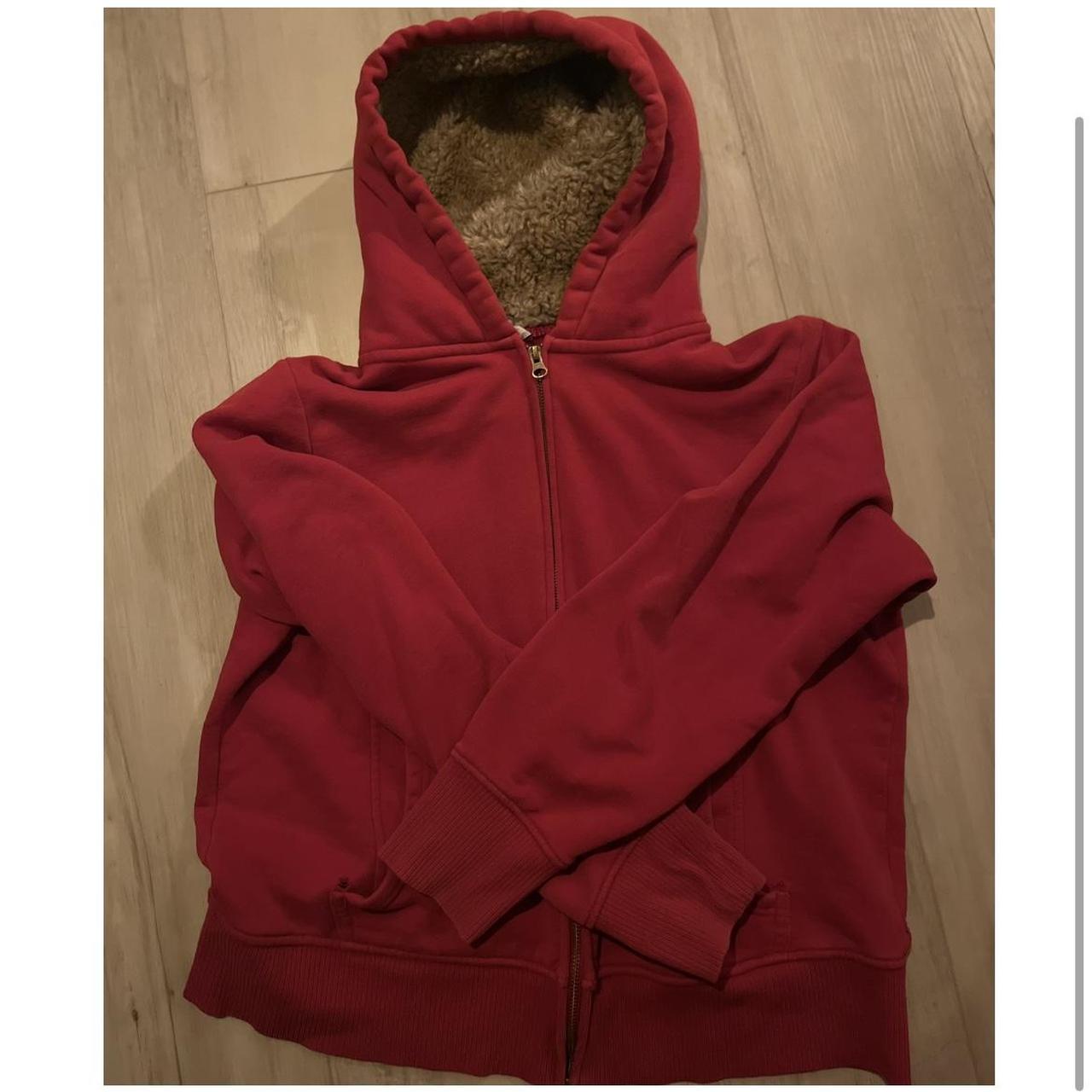 RED FUR LINED HOODIE NO TAG SIZE MEDIUM NO... - Depop