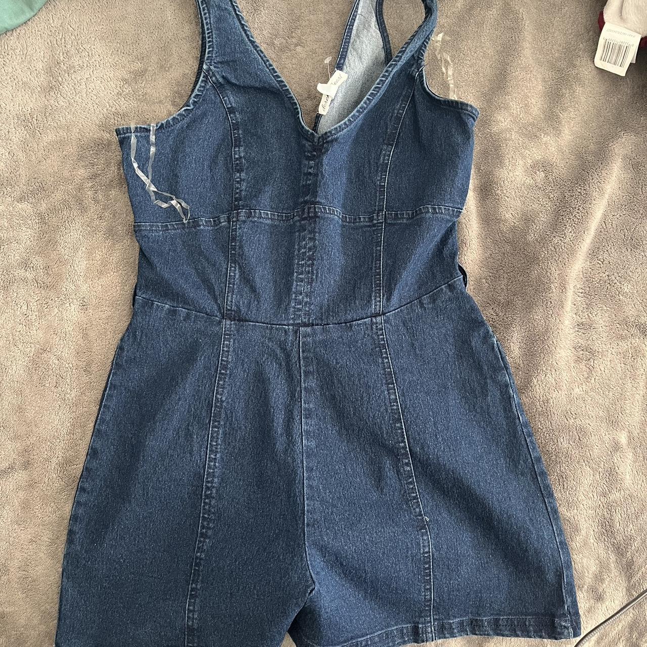 Small Derek Heart denim romper one piece so cute... - Depop