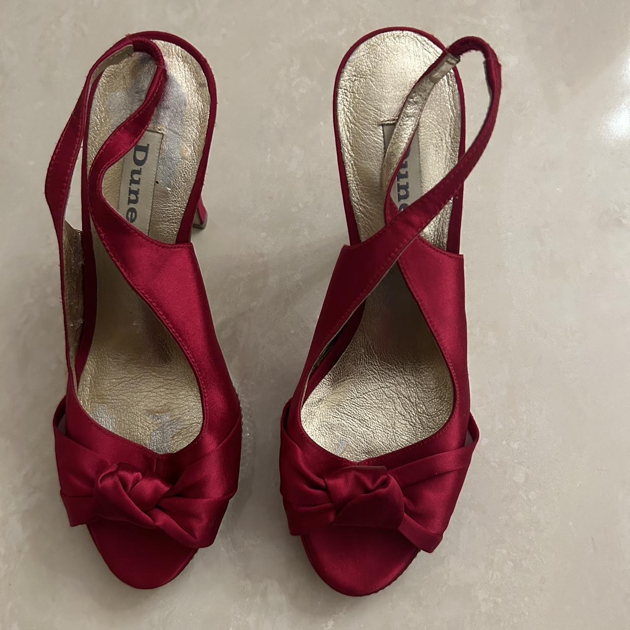 Dune Red Satin Sandals, never worn, size 6, cost £95... - Depop