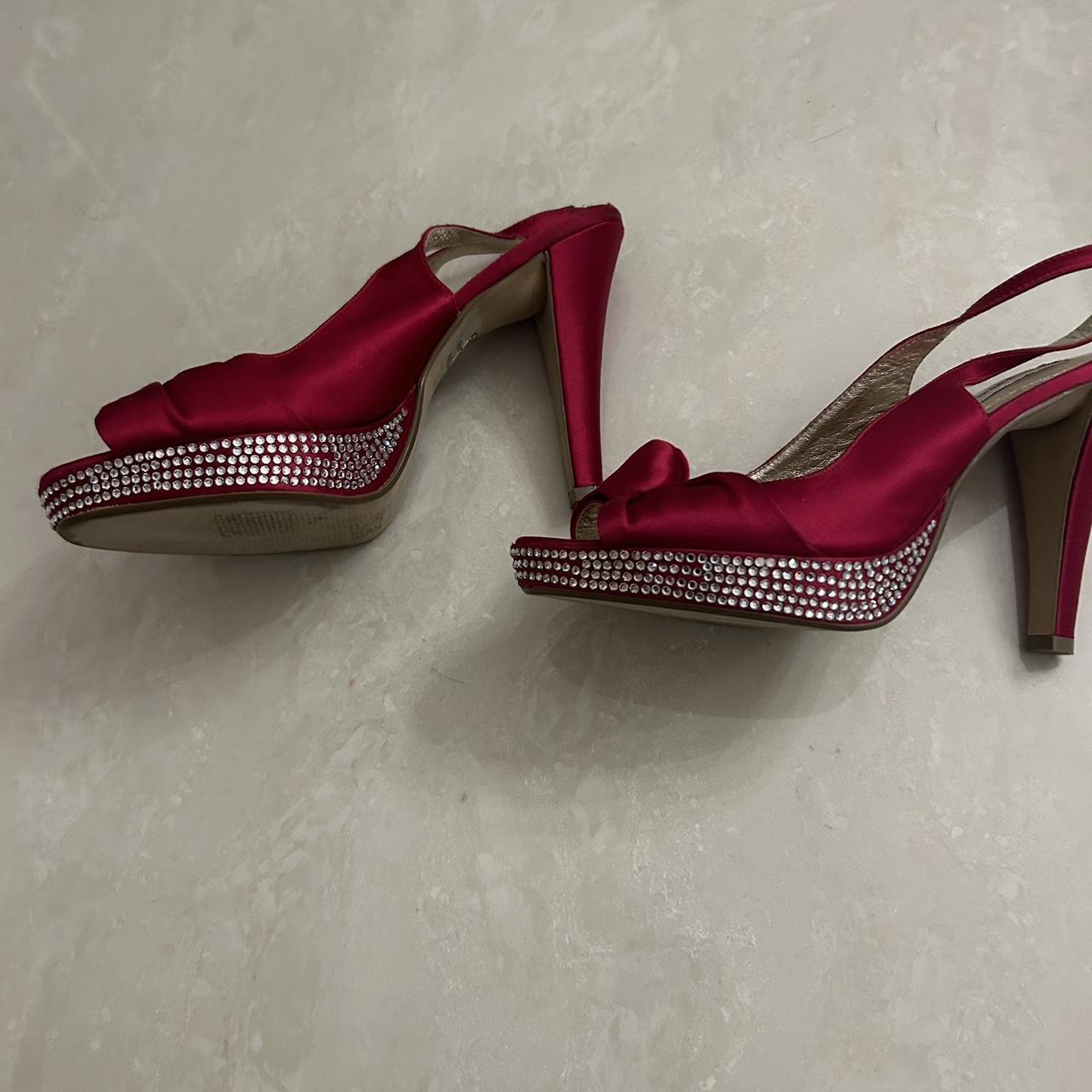 Dune Red Satin Sandals, never worn, size 6, cost £95... - Depop