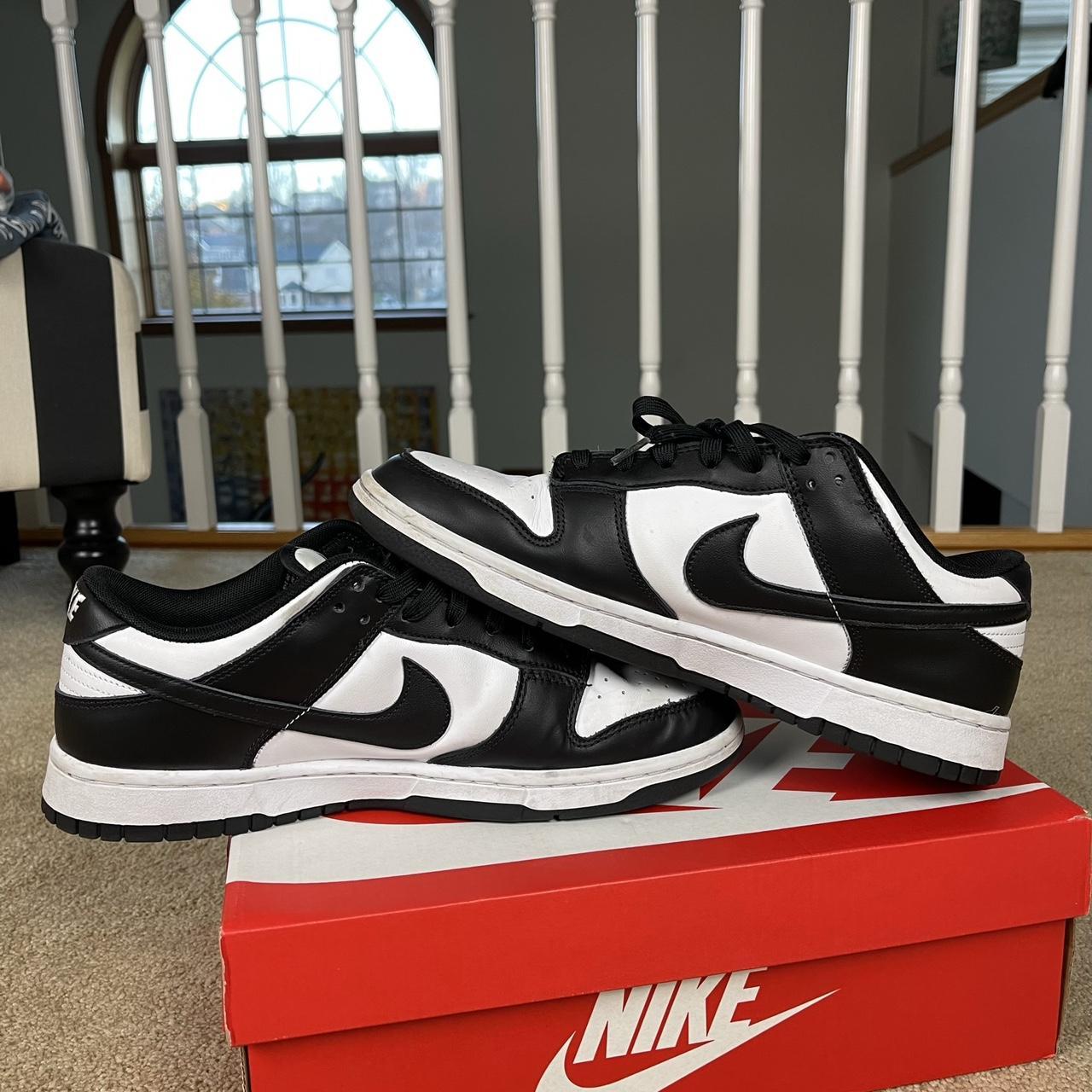 Nike panda dunk lows black and white shoes Size... - Depop