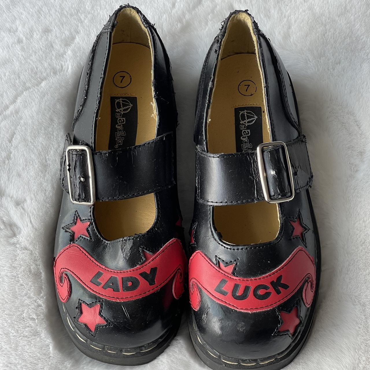 Anarchic "Lady Luck" leather Grunge Mary Janes, rare... - Depop