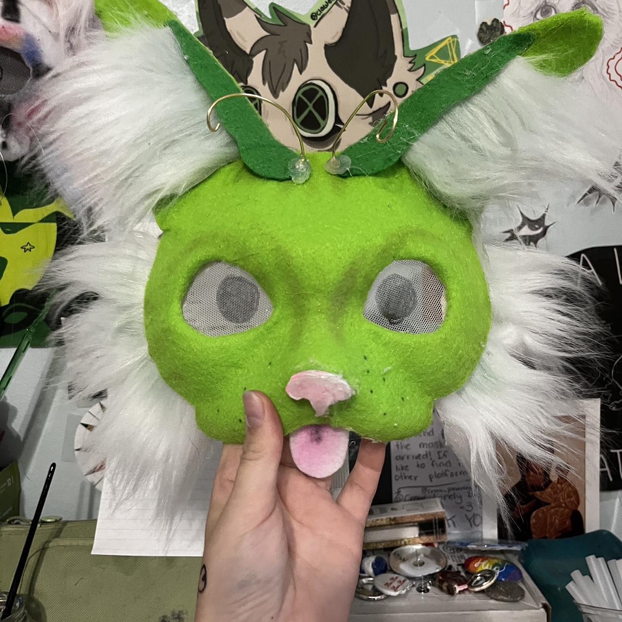 high quality green alien cat therian style mask with... | Depop
