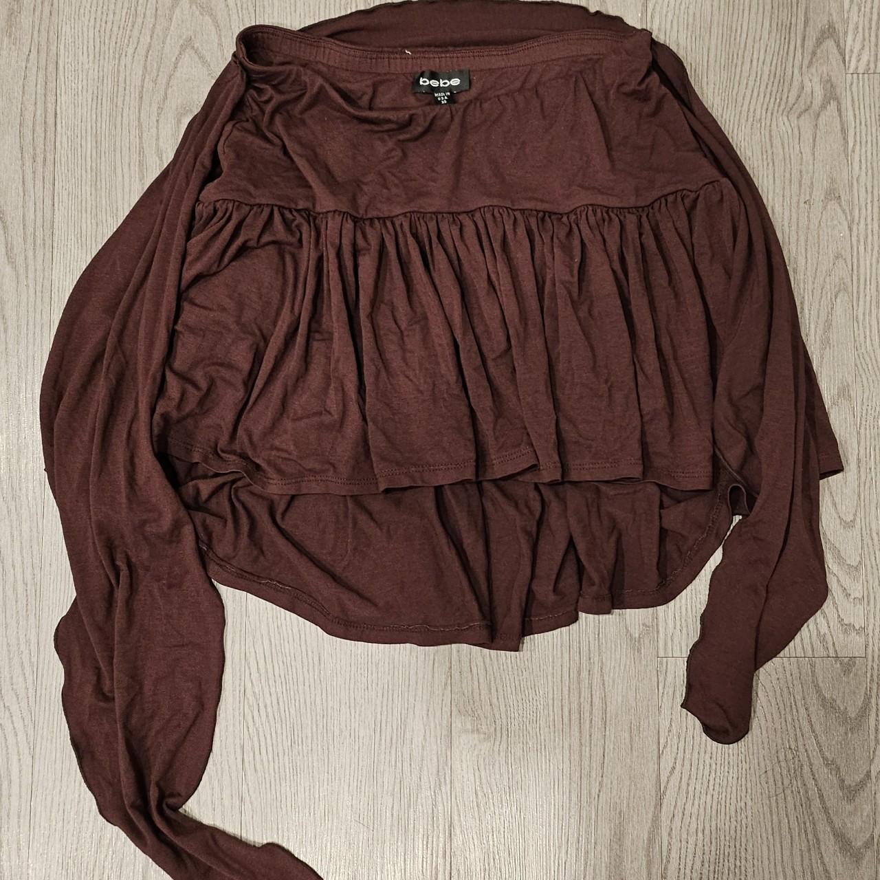 Bebe brown asymmetrical mini skirt with stretchy... - Depop