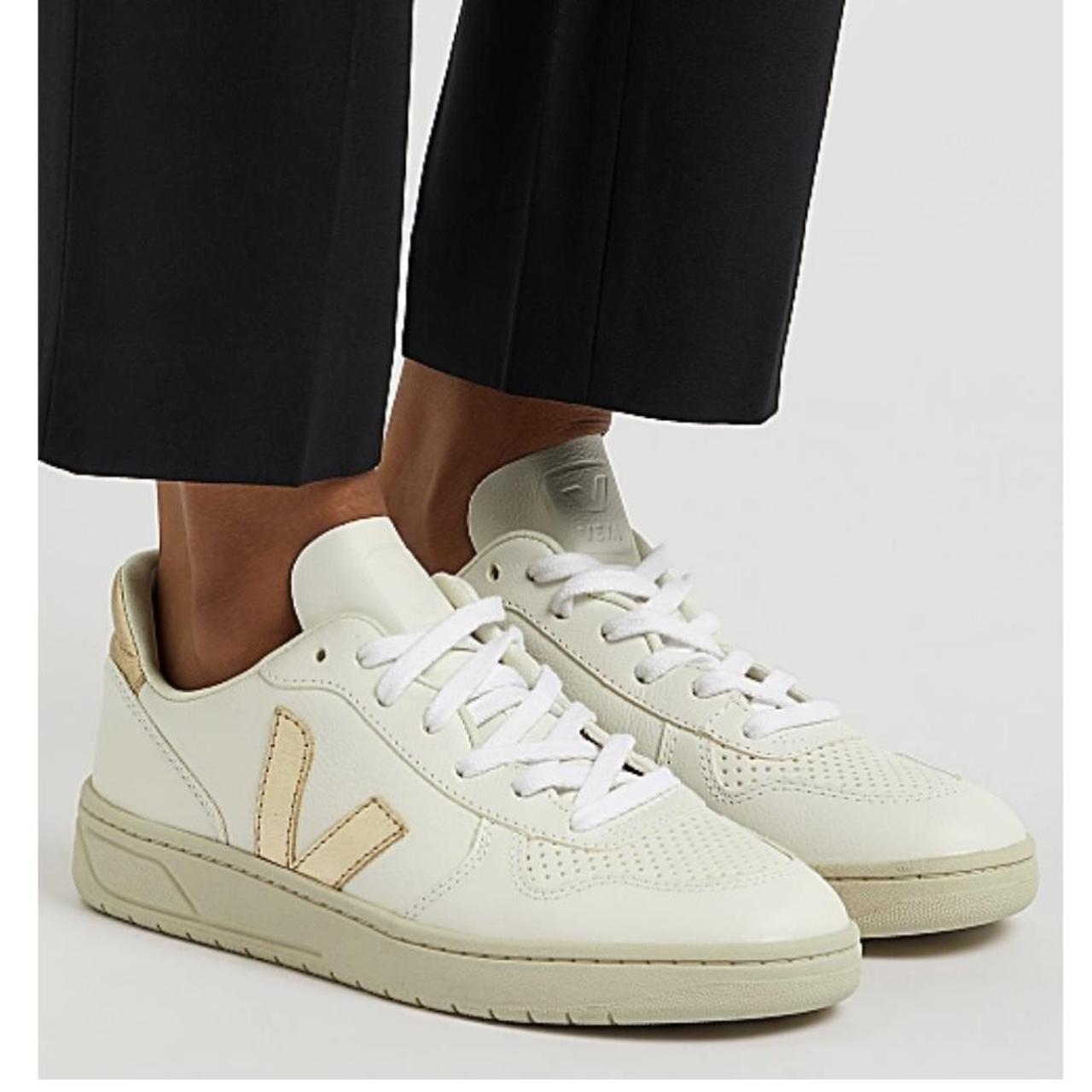 Veja Women's White and Gold Trainers | Depop