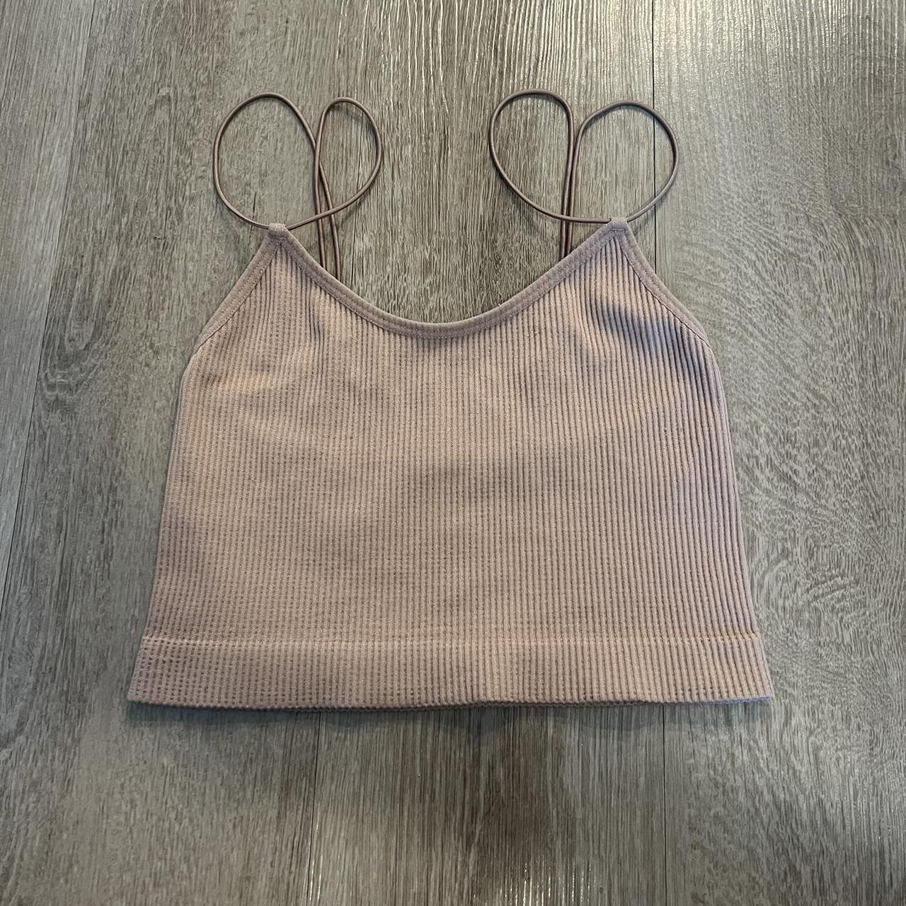 Stretchy tan crop top with straps from Forever 21 - Depop