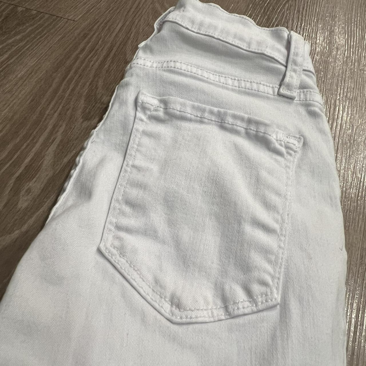 White distressed / ripped skinny jeans with good... - Depop