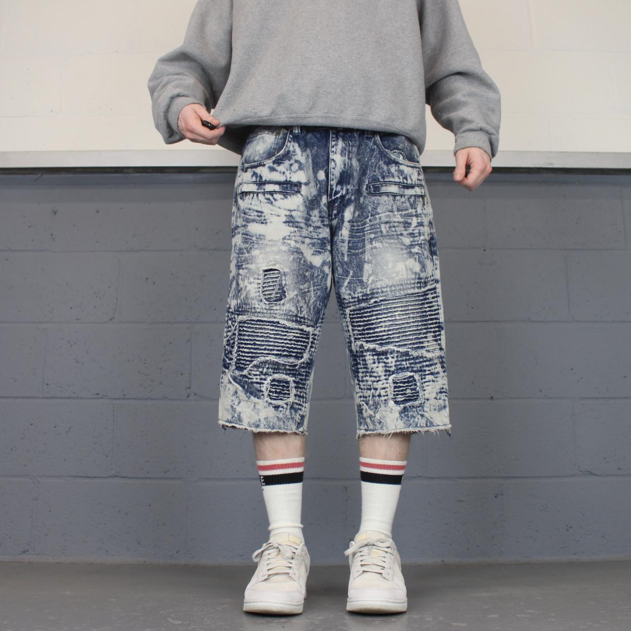 hip hop jorts Loose rap skate shorts Faded blue... - Depop