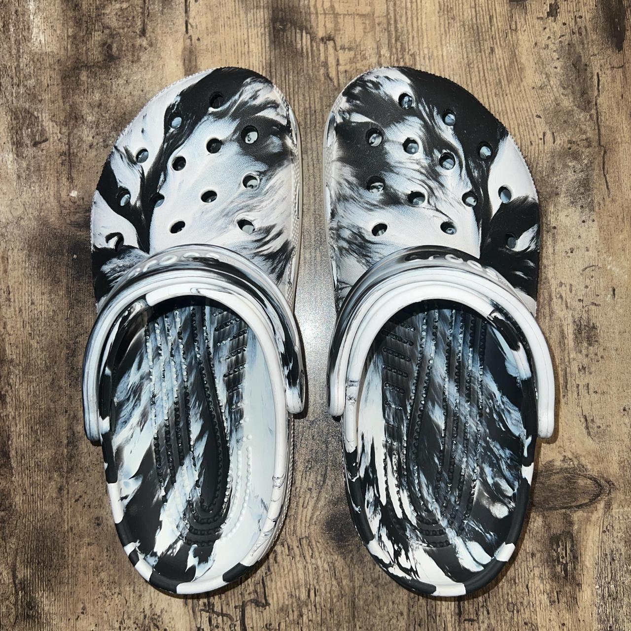 Black and white tie dye crocs Size 8 women’s Men’s... - Depop
