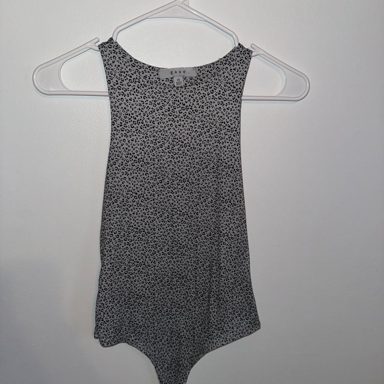 leopard print grey and black bodysuit - Depop