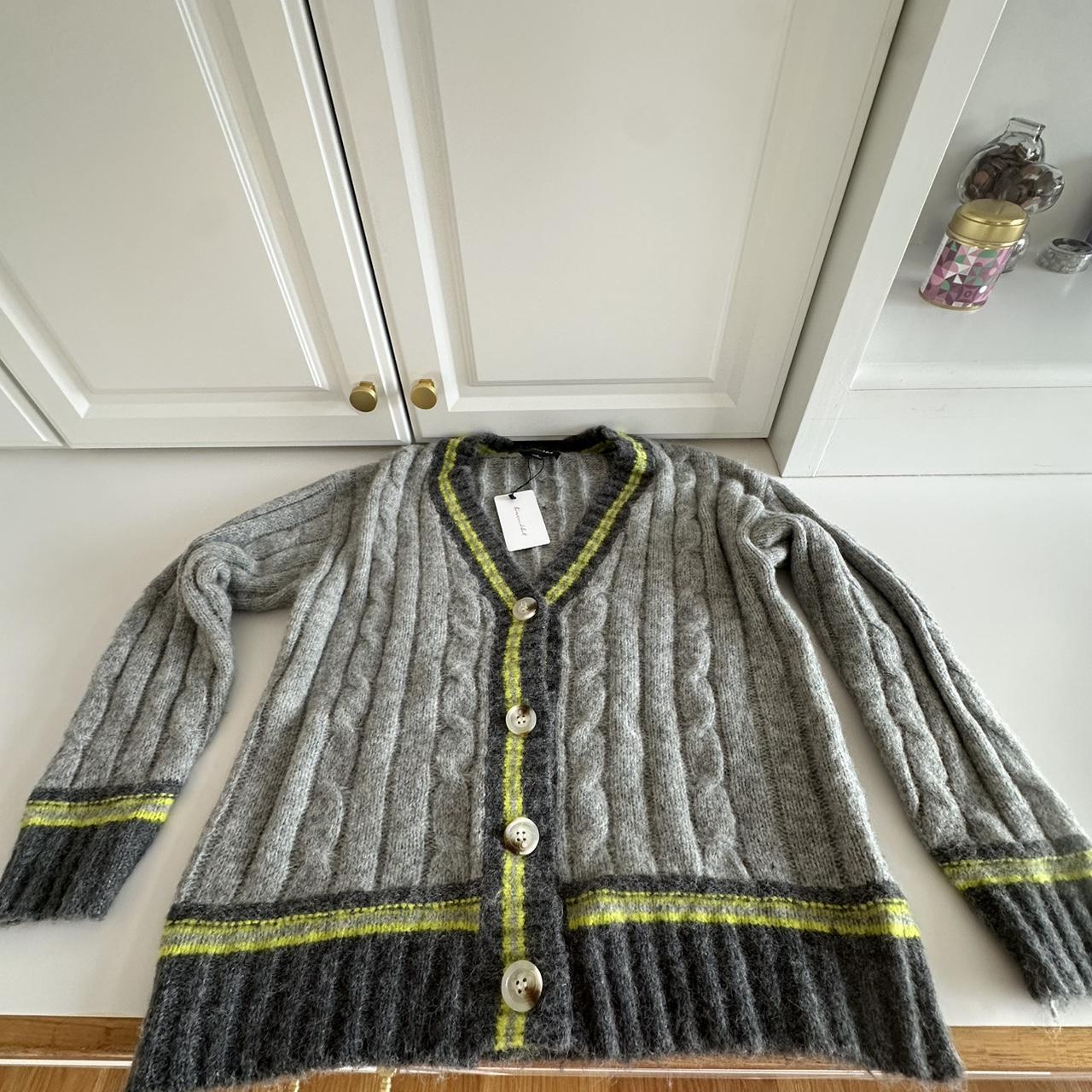 Revolve Grey and green striped wool cardigan #stripes | Depop