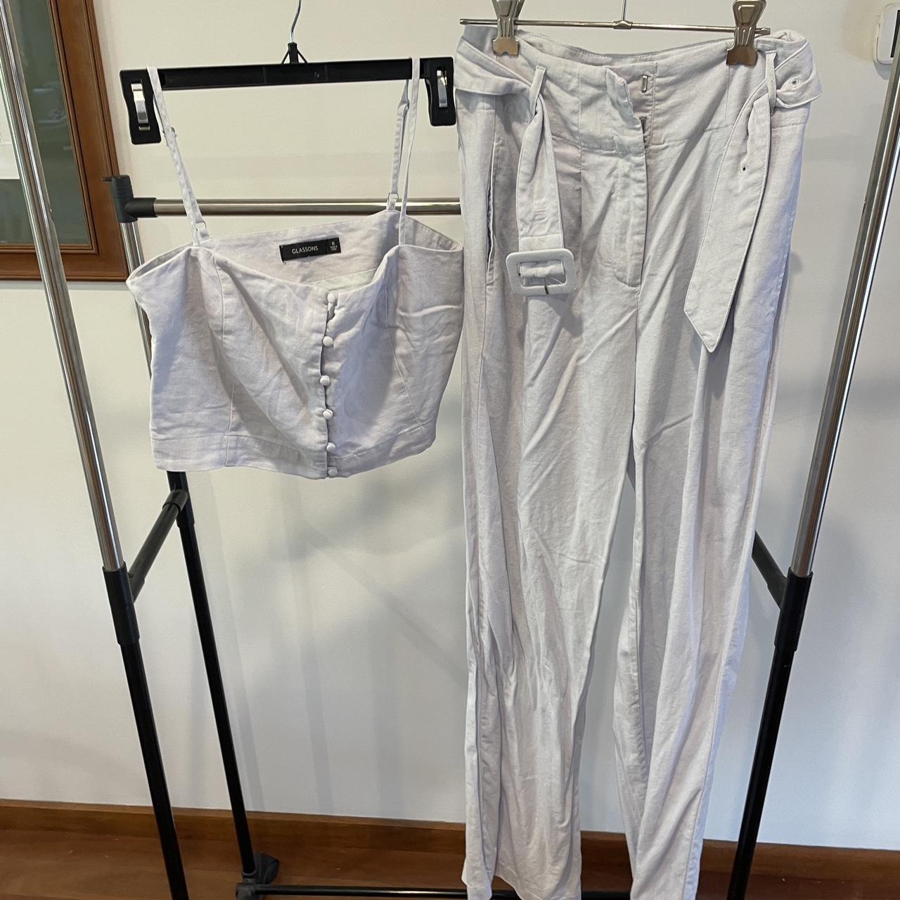 Glassons linen light blue set top size 8 and bottoms... - Depop