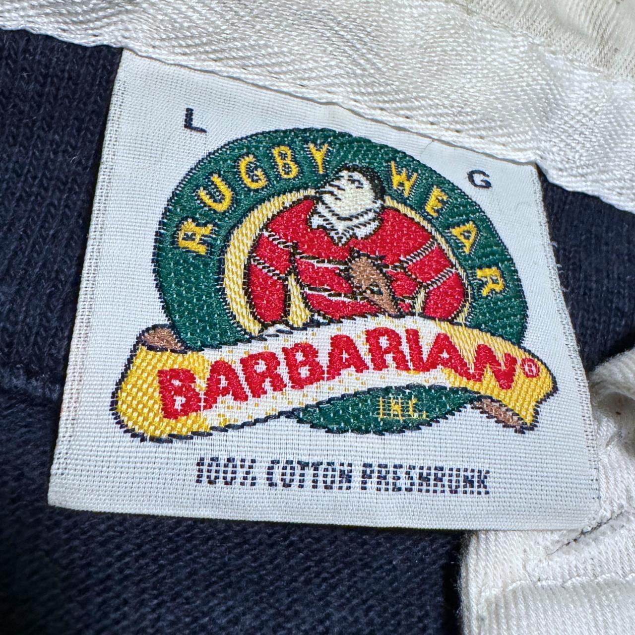 Striped Barbarian Rugby Wear Long Sleeve Shirt Navy... - Depop