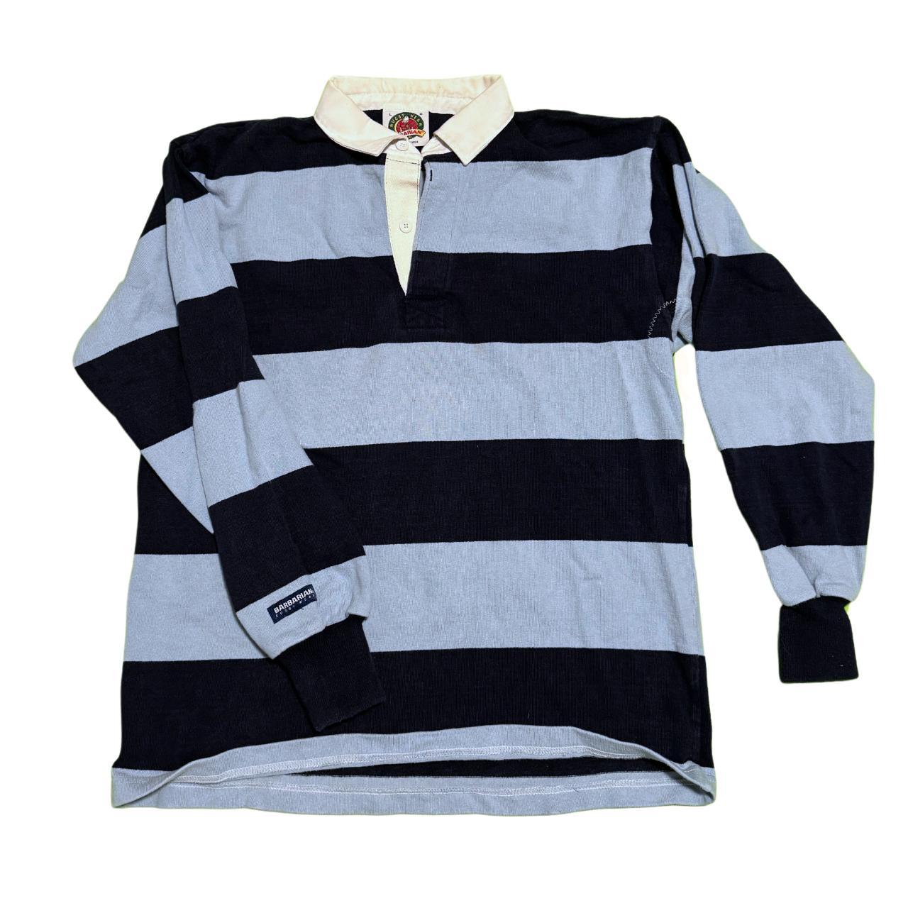 Striped Barbarian Rugby Wear Long Sleeve Shirt Navy... - Depop
