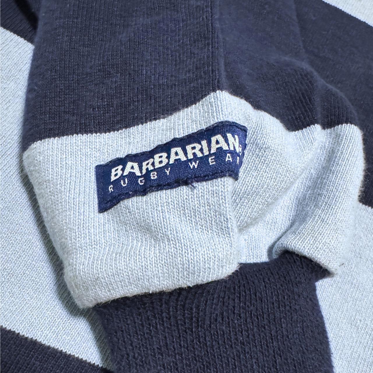 Striped Barbarian Rugby Wear Long Sleeve Shirt Navy... - Depop