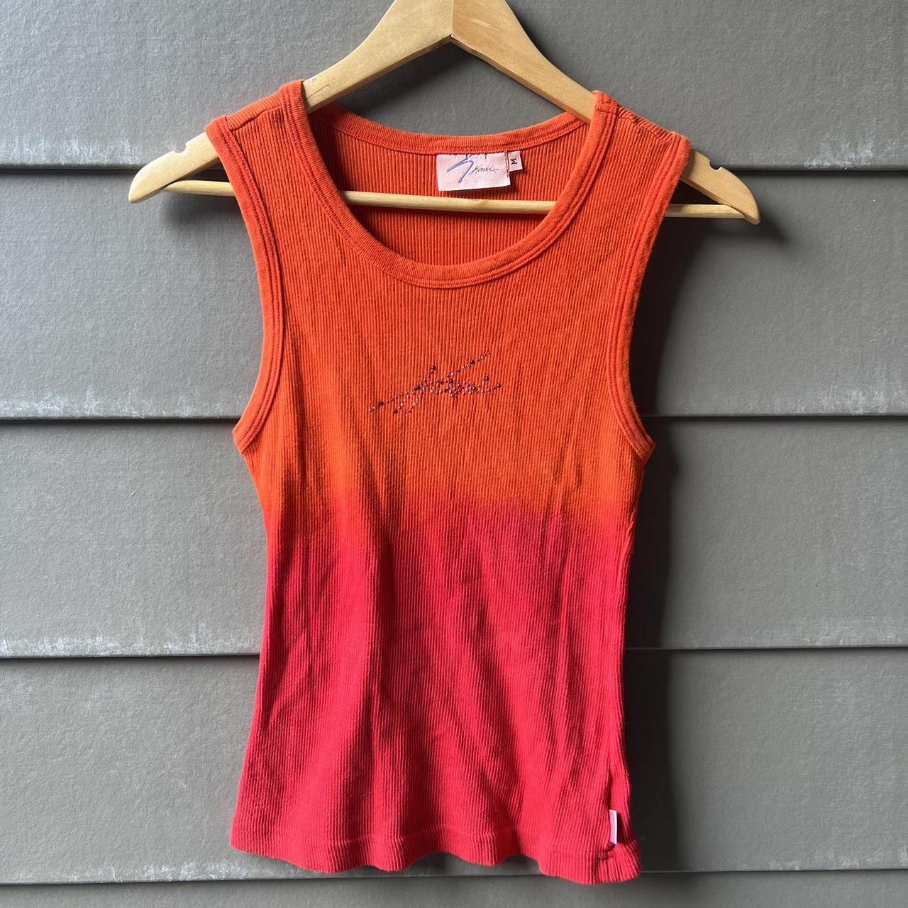 rhinestone bedazzled tank top gorgeous orange and... - Depop