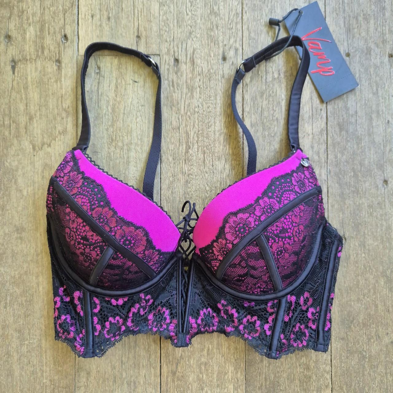 10c Pink and black lace double push bra from bras n... | Depop