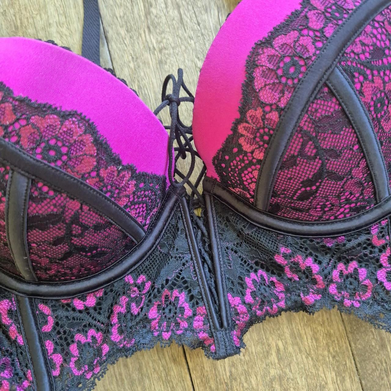 10c Pink and black lace double push bra from bras n... | Depop