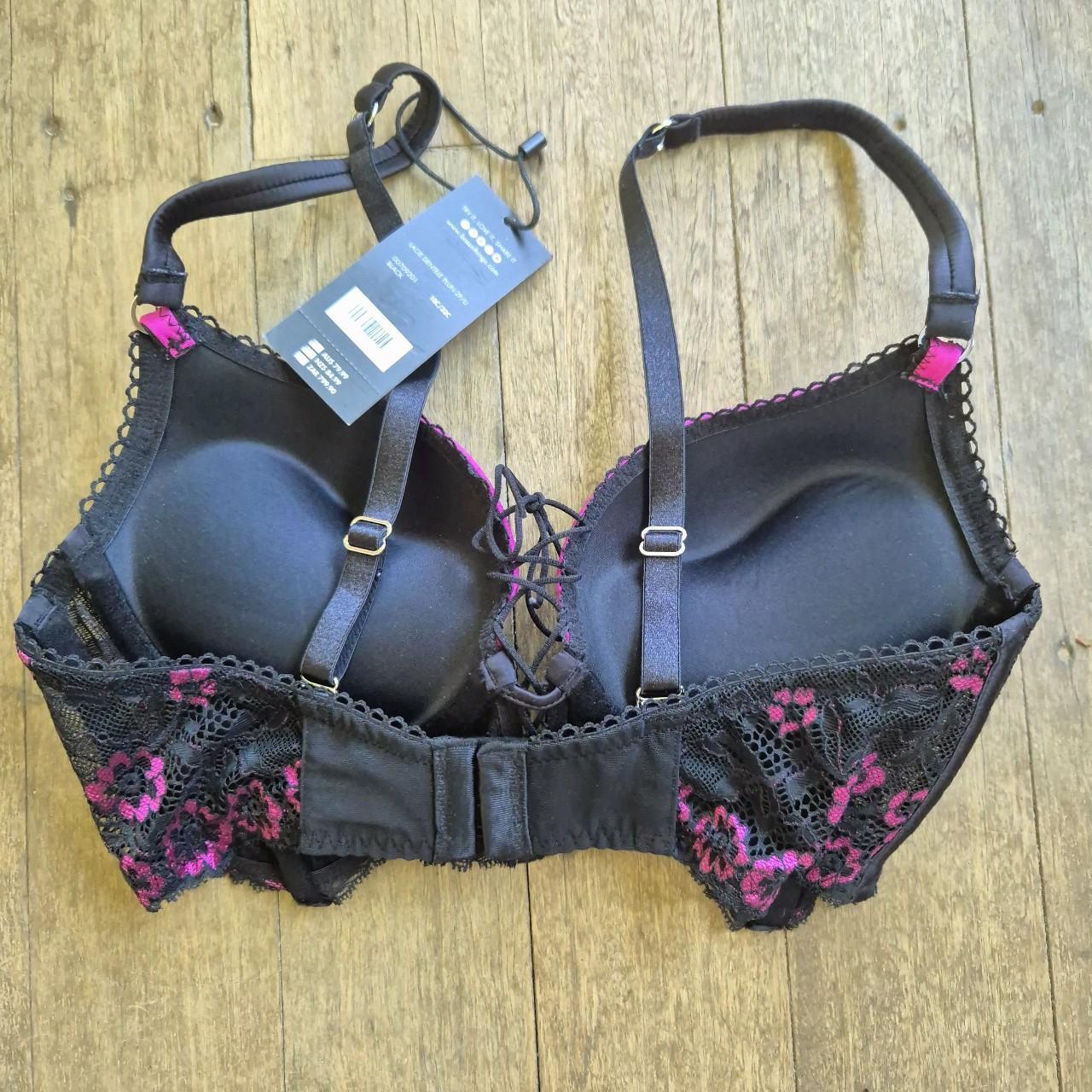 10c Pink and black lace double push bra from bras n... | Depop