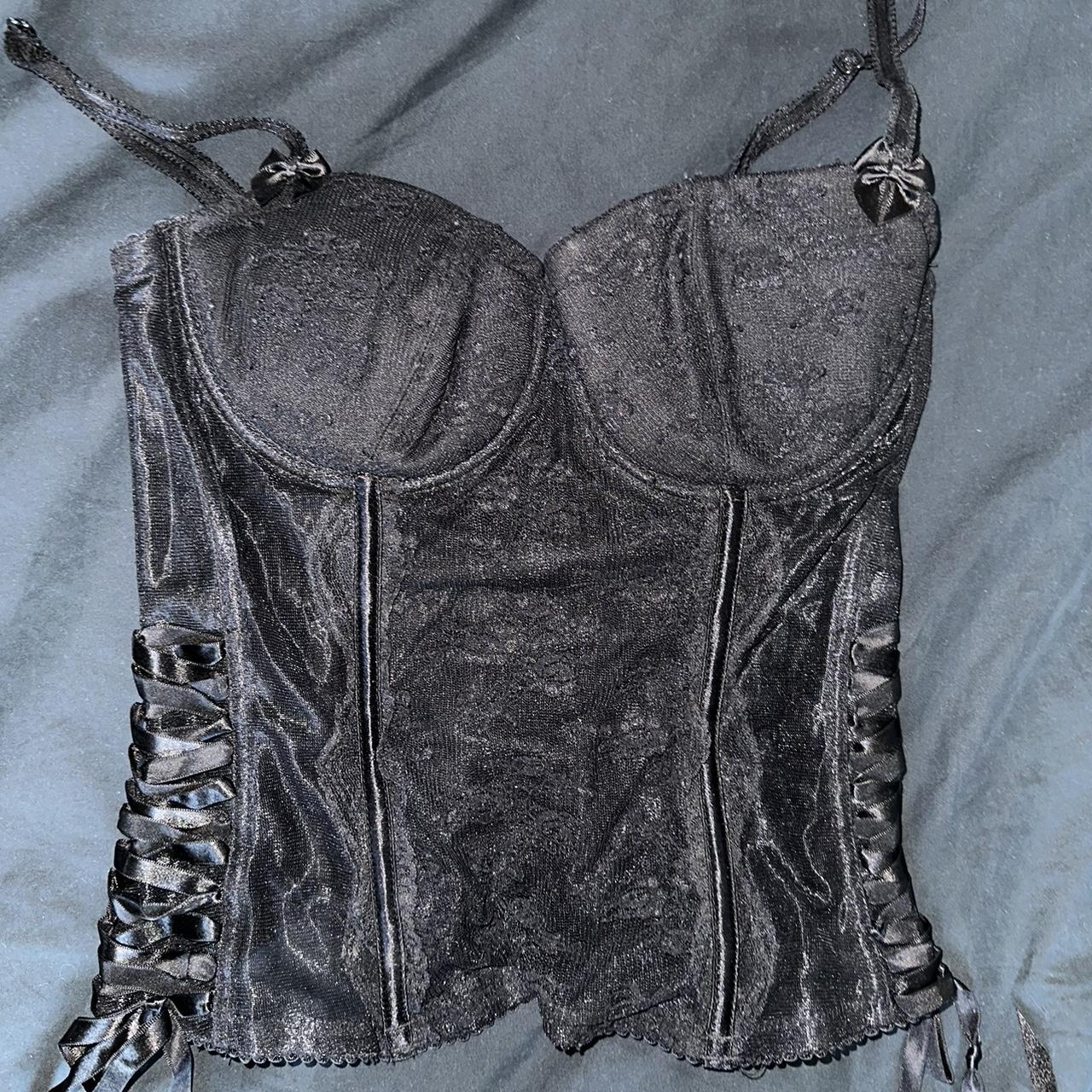 Black Corset with bow details and adjustable back So... - Depop