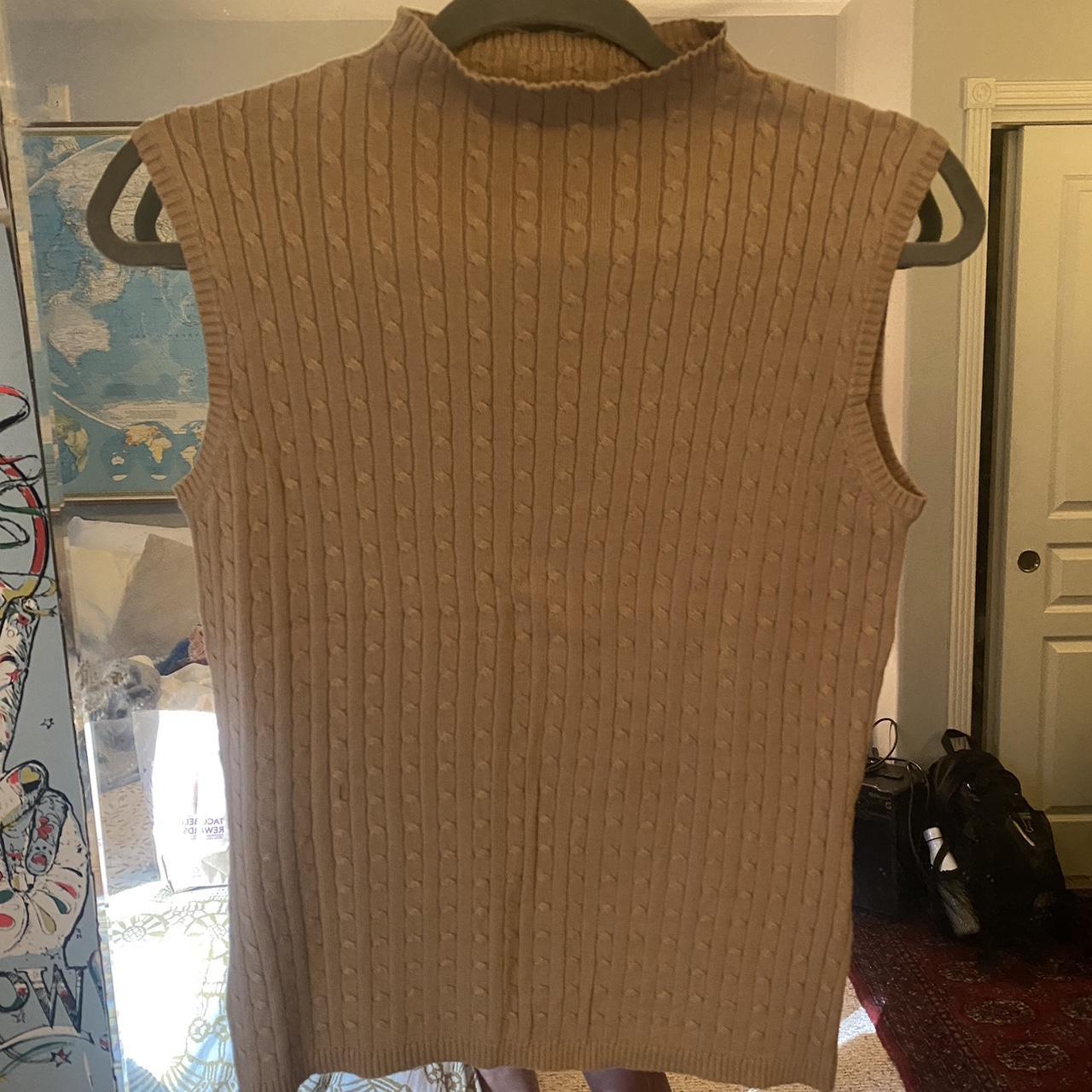 Tan sweater vest, high neck style #sweater #vest - Depop