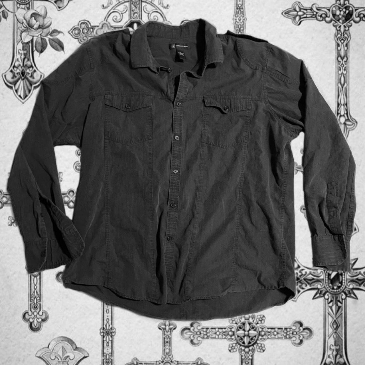 Grunge Dark Grey Button Up Has Cool Thin Line Depop