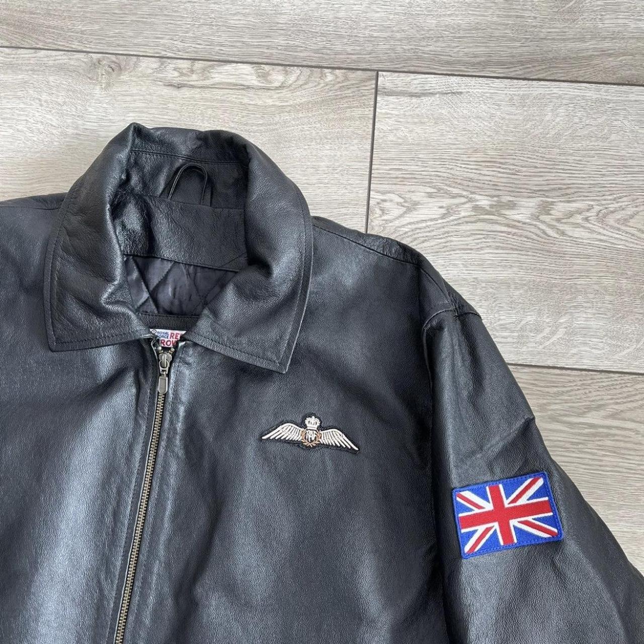 Vintage Red Arrow Black leather jacket with... - Depop