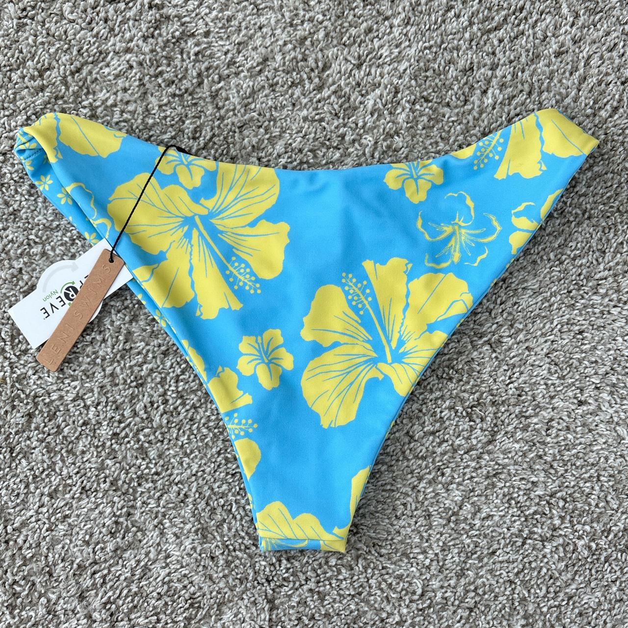 NWT Leni Swims REVERSIBLE Blue and yellow floral... | Depop