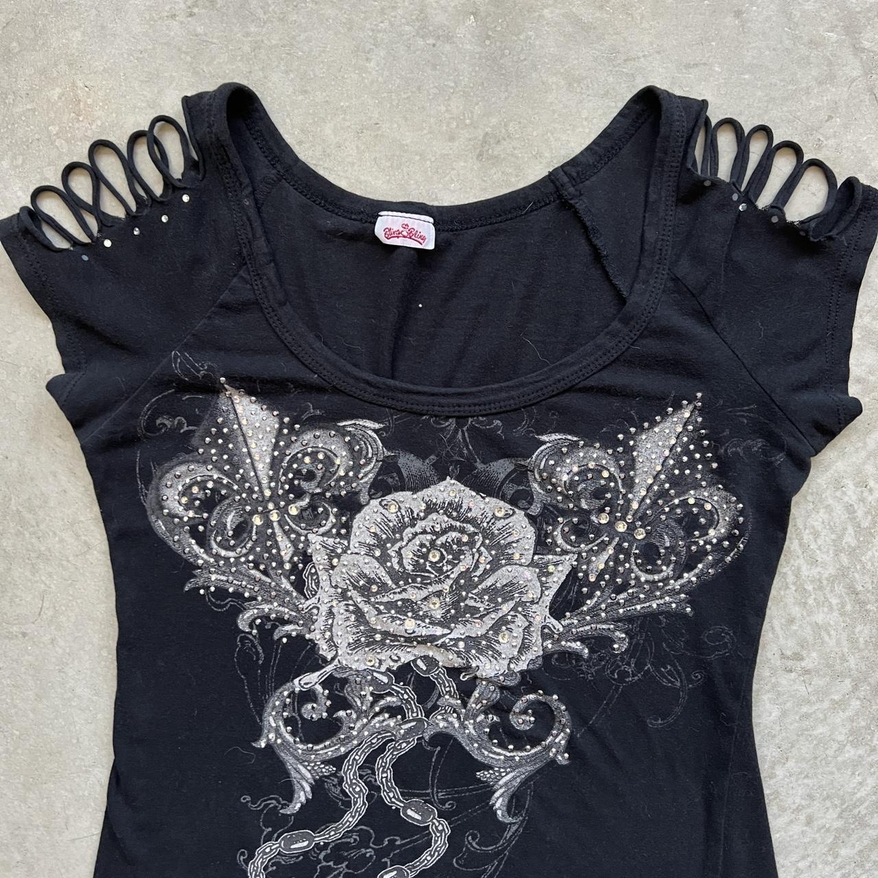 2000s bling bling grungey distressed tee 📝:... - Depop