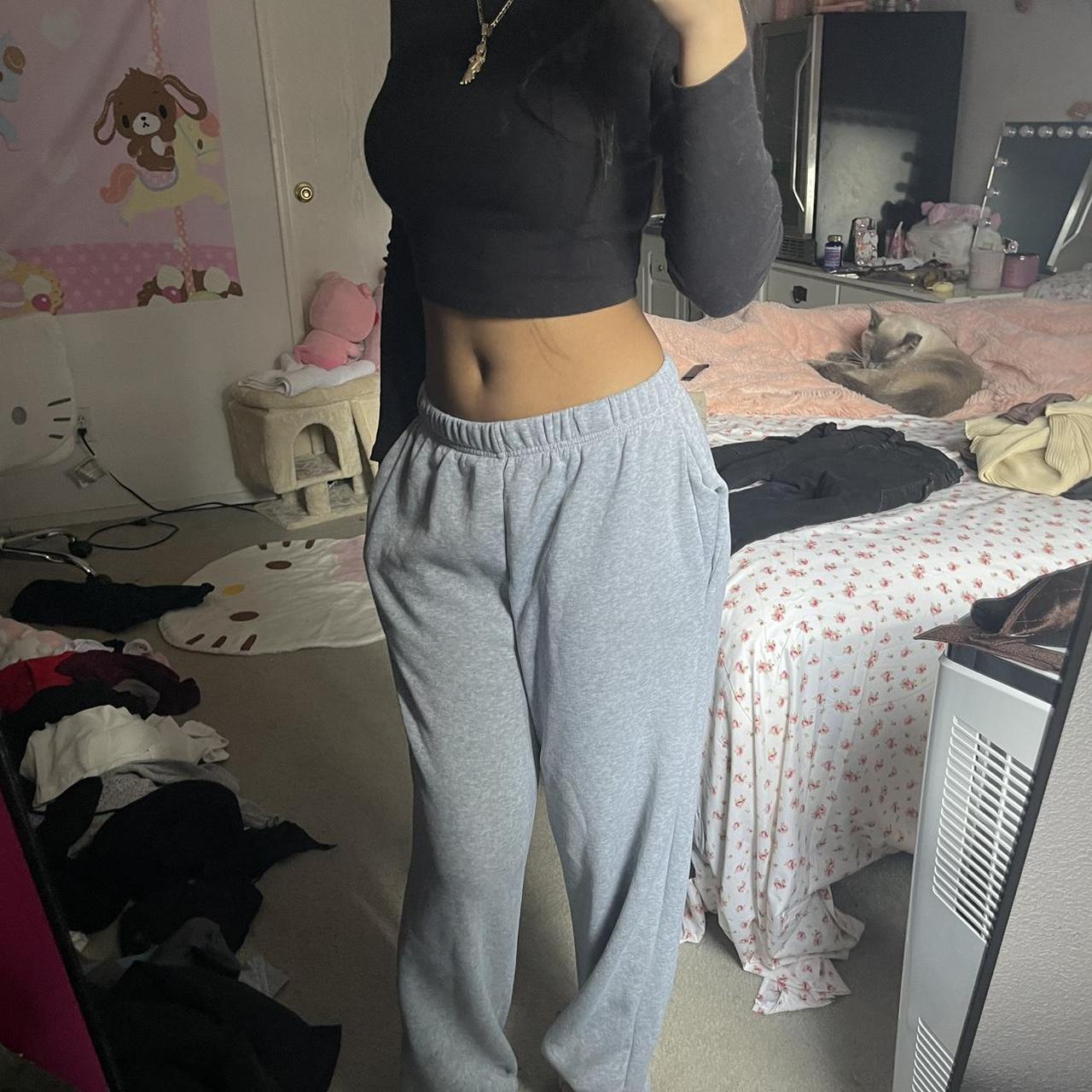 baggy grey sweatpants with stylish shape -no flaws,... - Depop
