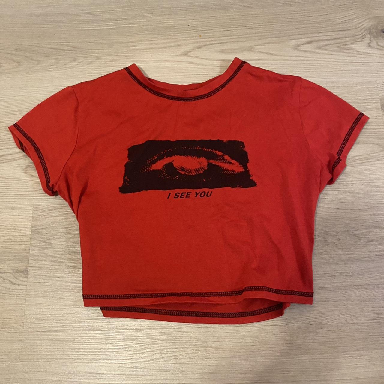 red cropped baby tee, size medium open to offers‼️ dm... - Depop