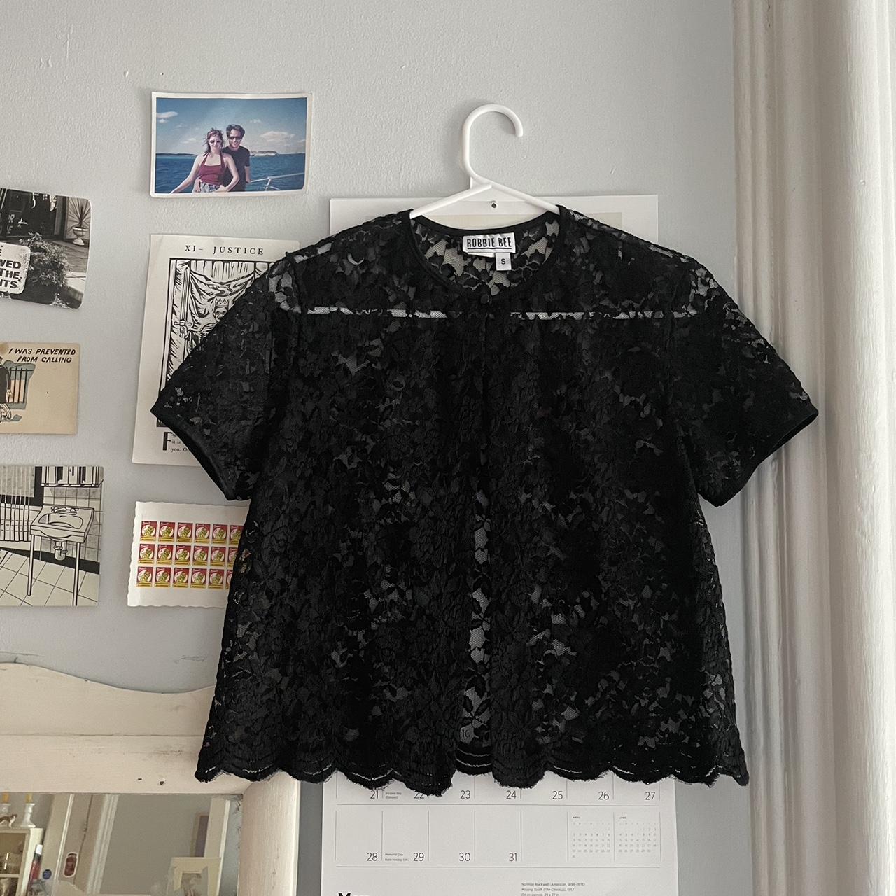 robbie bee lace button up short sleeve black lace... - Depop