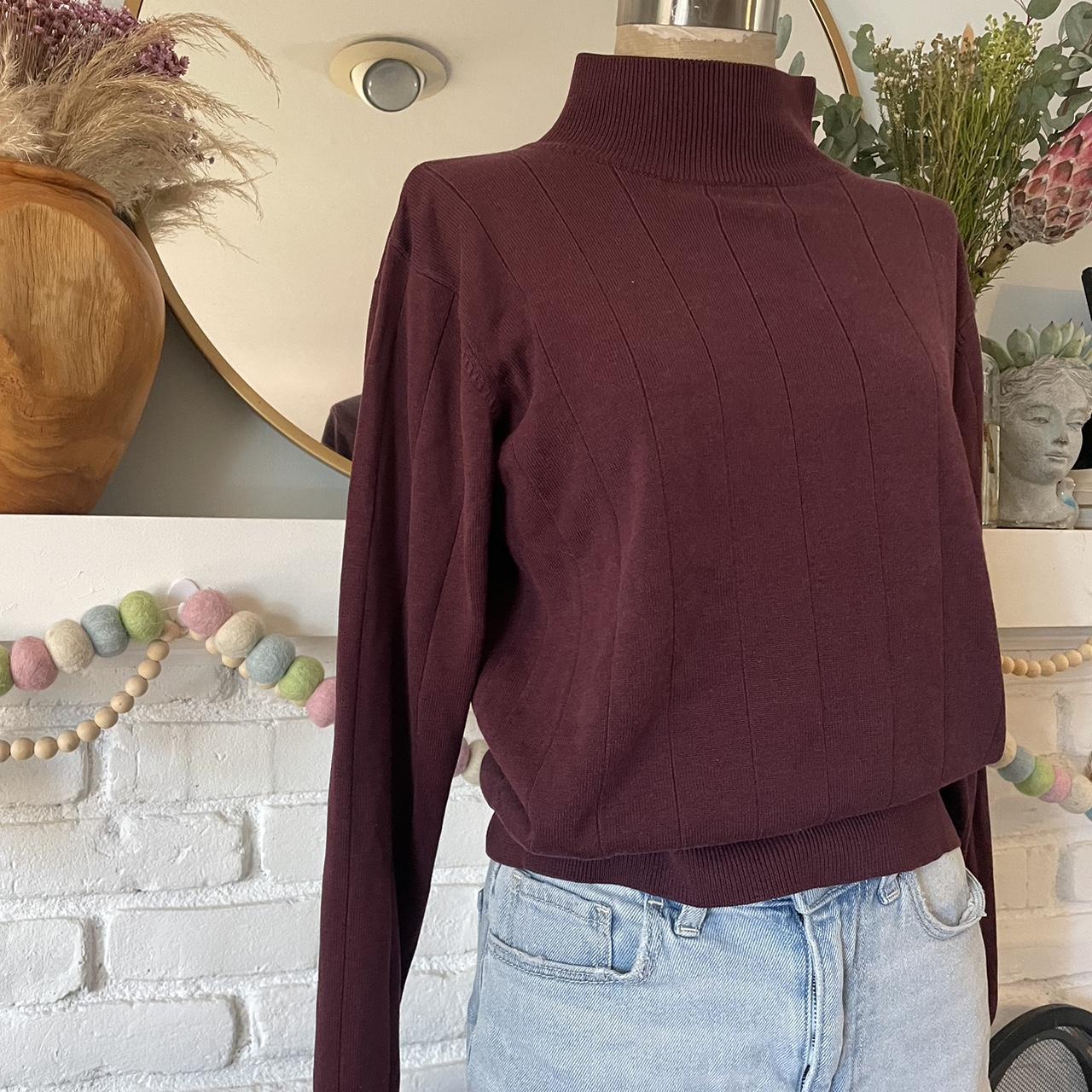 Ribbed mock neck sweater burgundy size small Fun... - Depop