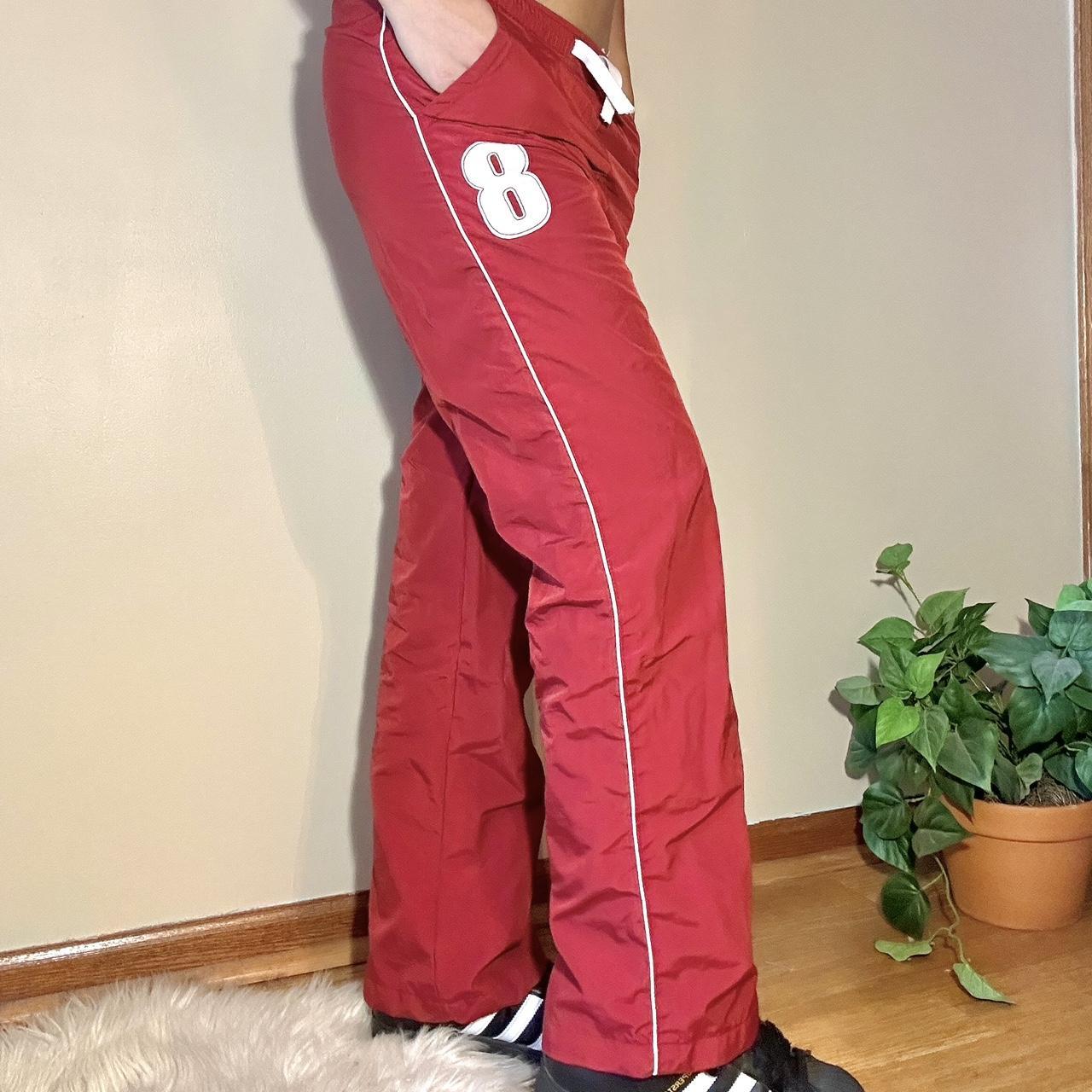 vintage low rise red track pants grey inside... - Depop