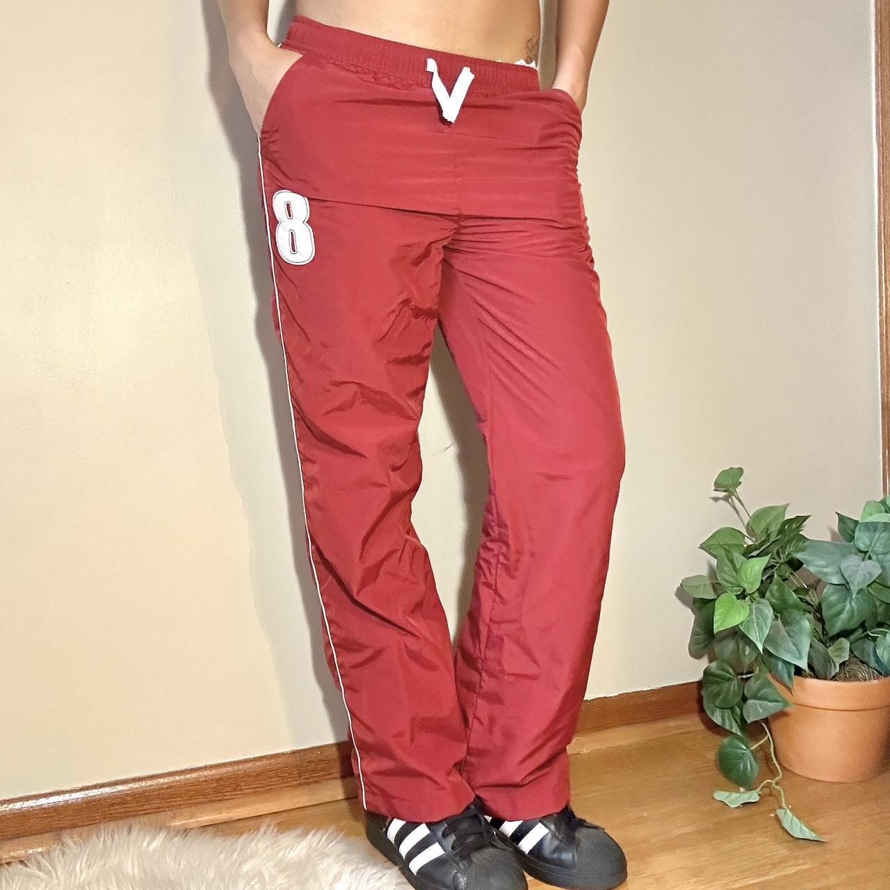 vintage low rise red track pants grey inside... - Depop