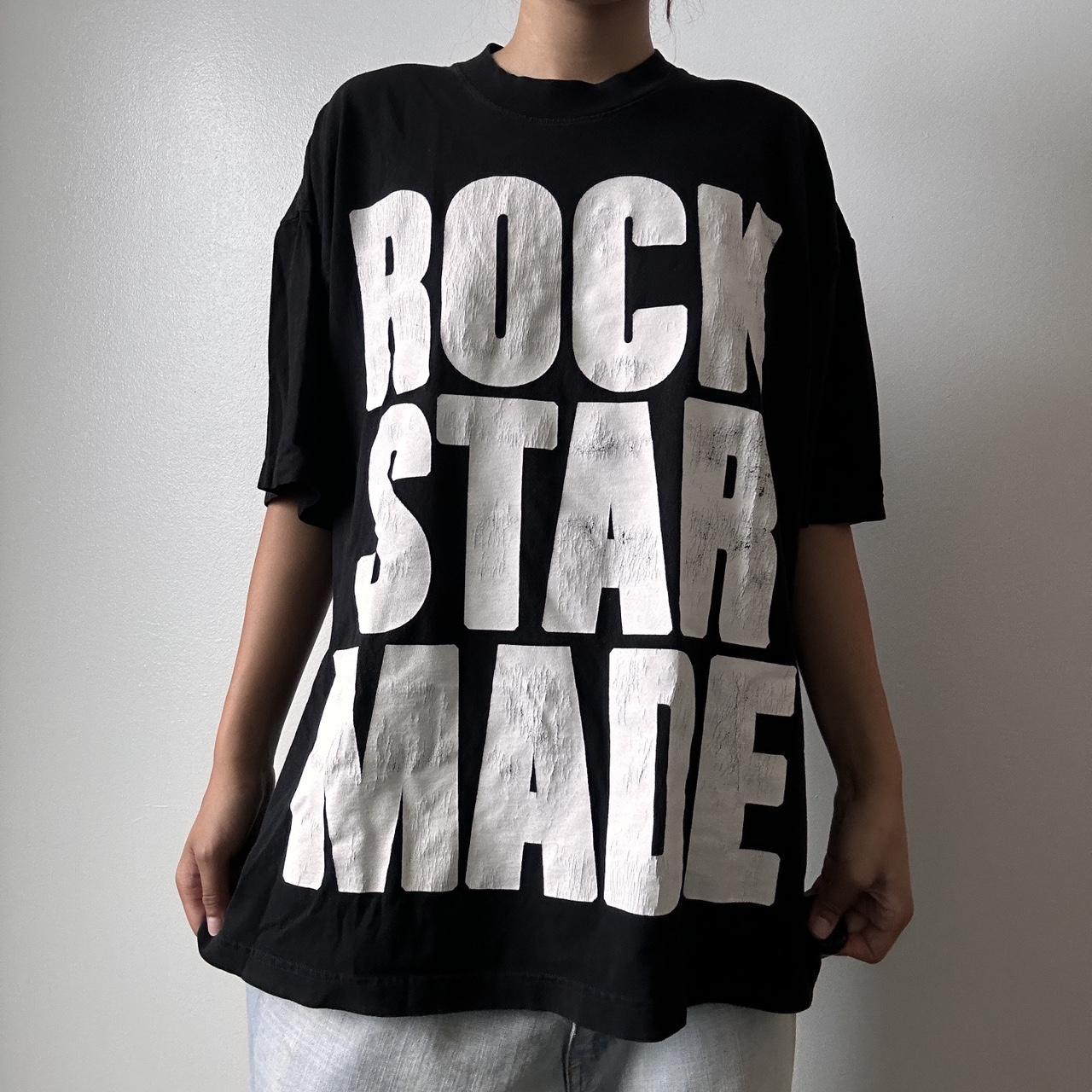 Oversized black and white rockstar made t-shirt - Depop