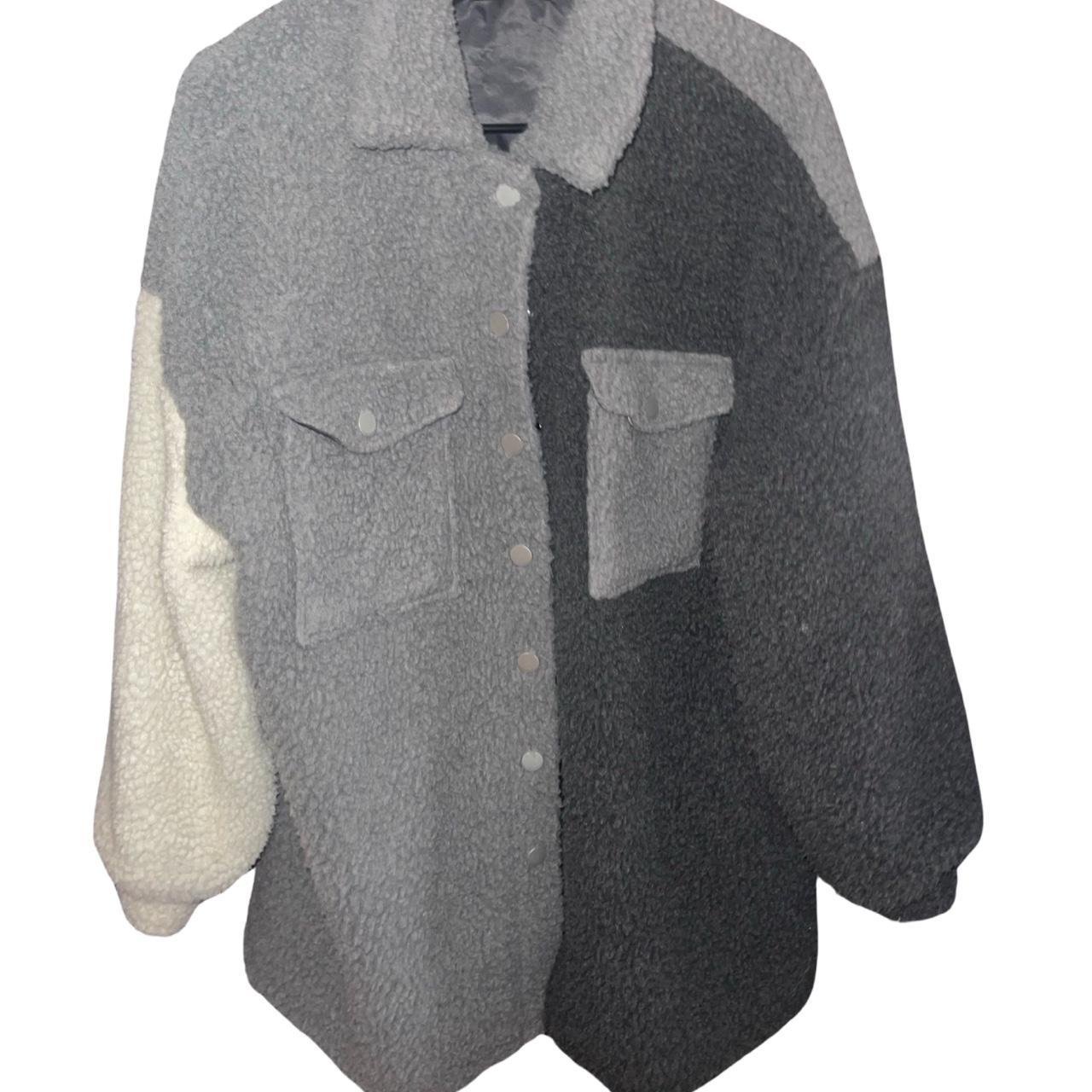 Shein Shacket/Jacket Dark Gray/Gray/White White... - Depop