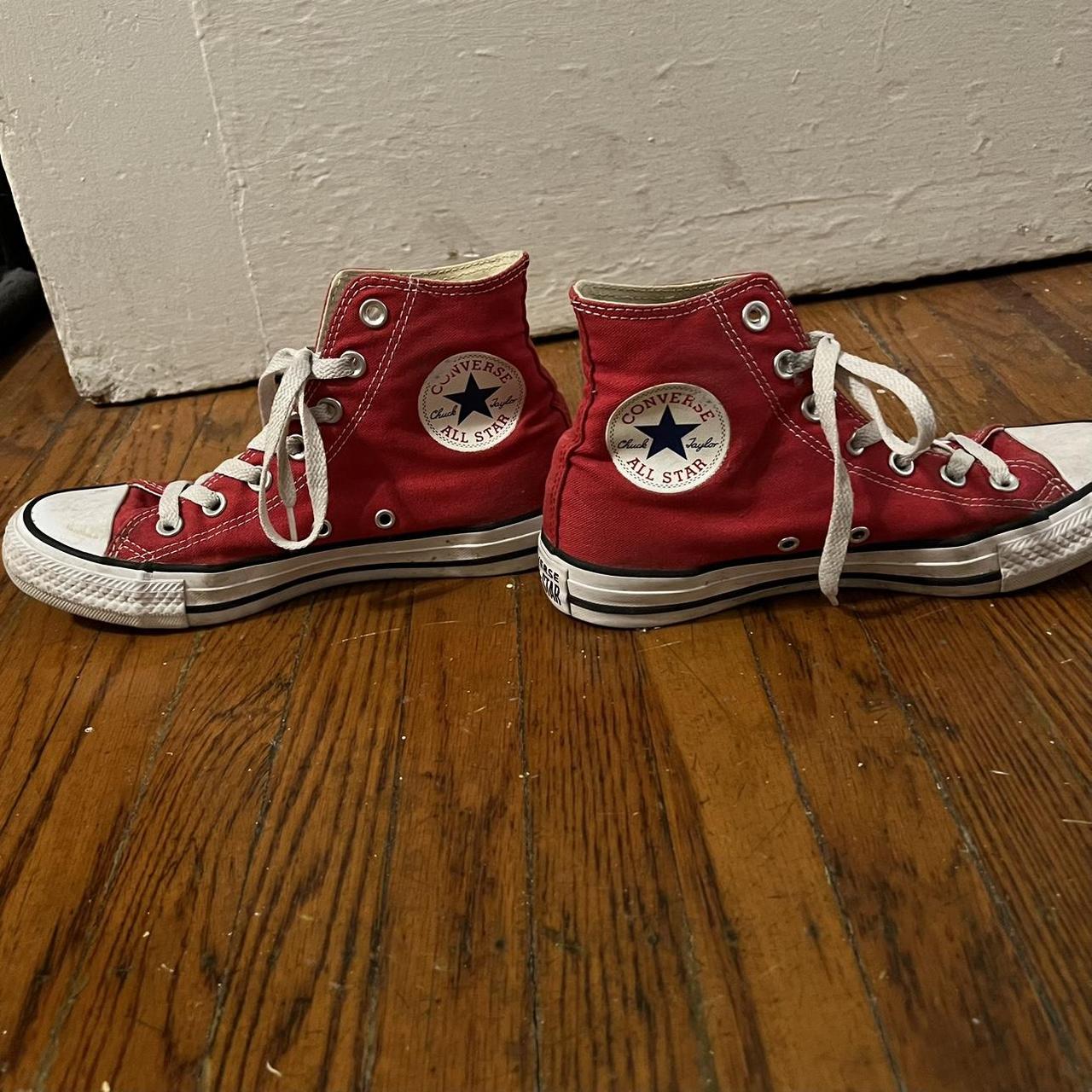 Classic cherry red canvas high top Converse sneakers... - Depop