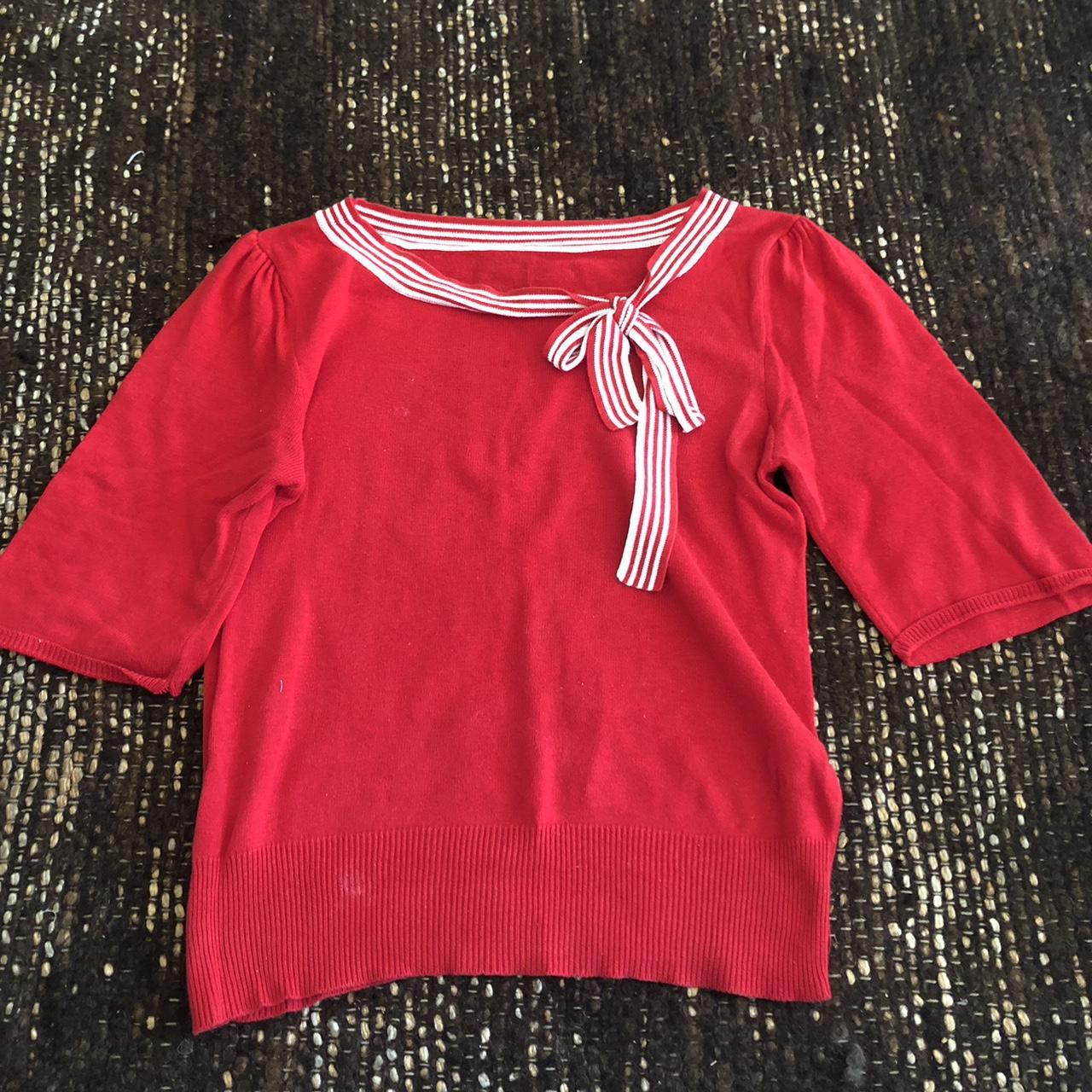 Super cute red sailor boat neck top with stripe bow ... - Depop