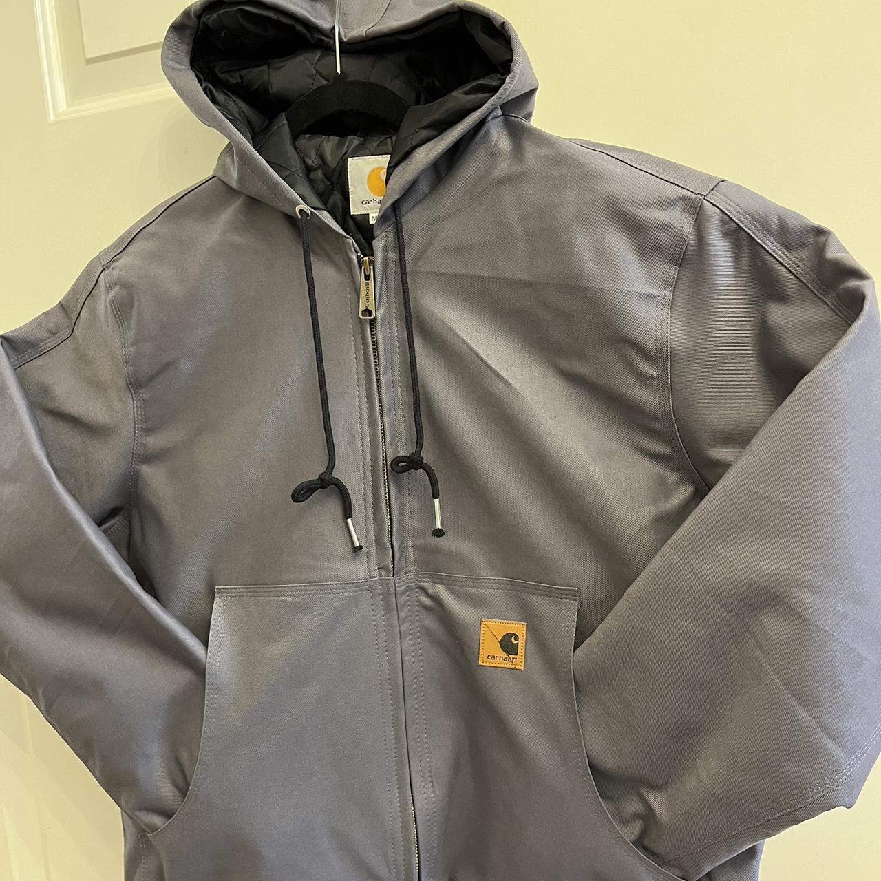 Grey Carhartt Reworked Detroit jacket with hood... - Depop