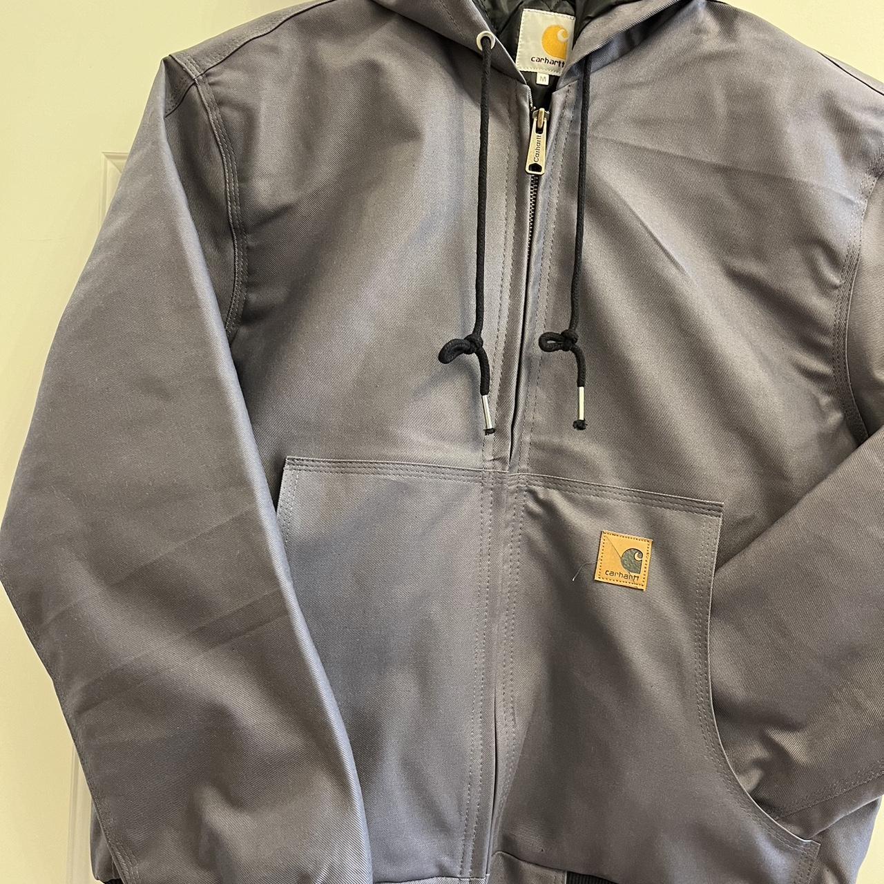 Grey Carhartt Reworked Detroit jacket with hood... - Depop