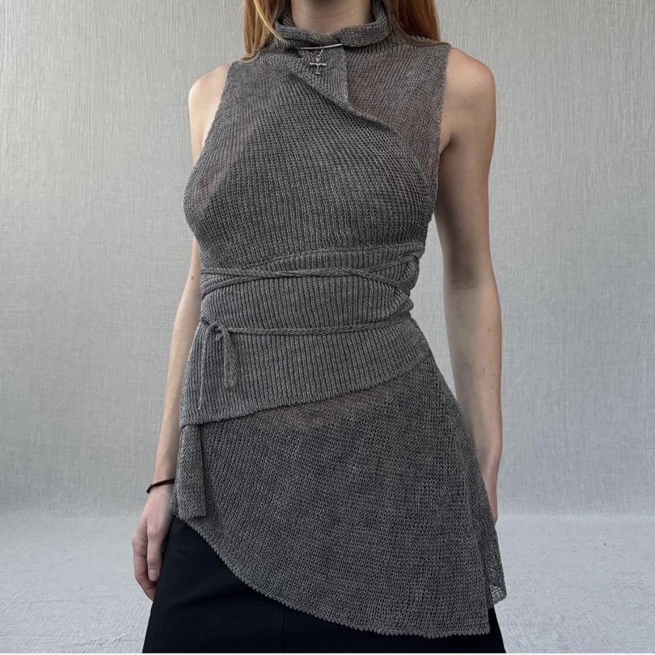 Sarah Pacini layered top Taupe longline top, open... - Depop