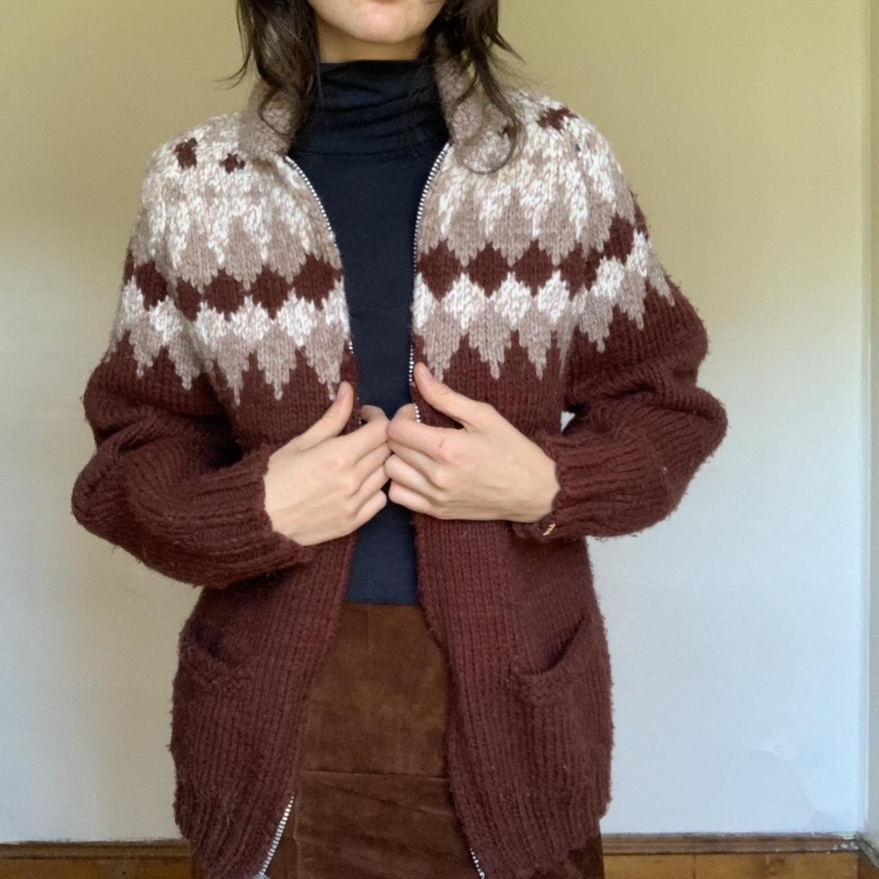 80s wool cowichan cardigan 80s does 60s size... - Depop