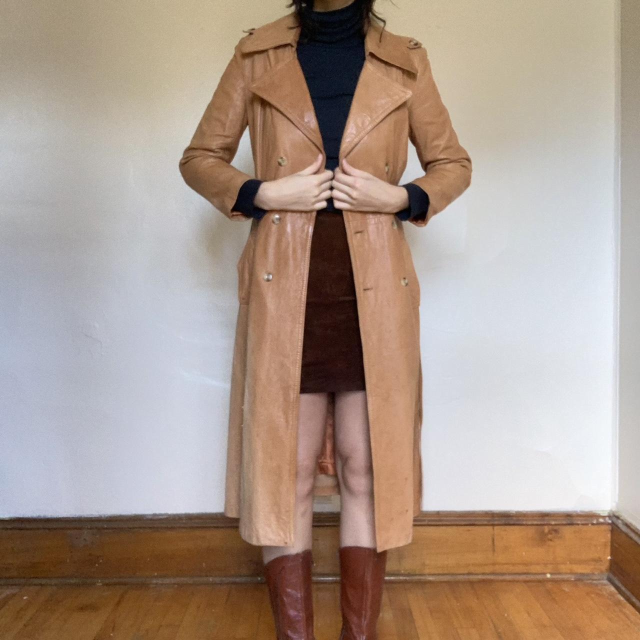 beautiful 70s tan buttery leather trench coat with... - Depop