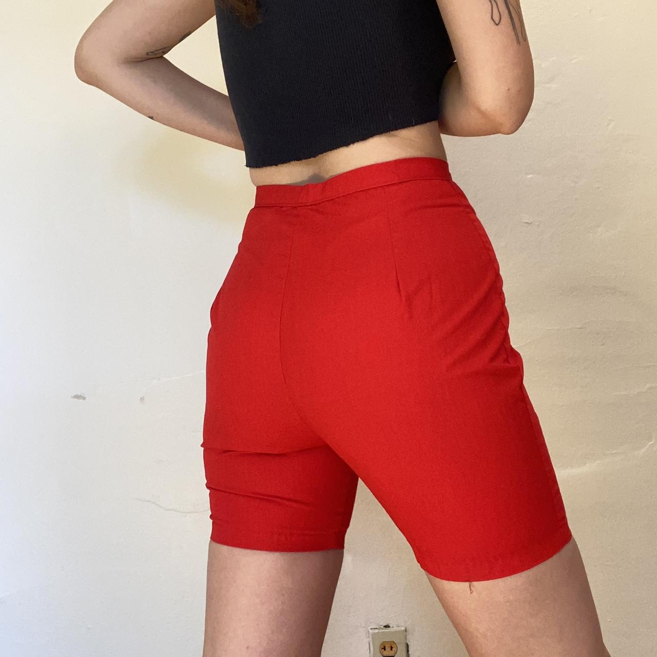 50s/60s side zip cotton bright cherry red shorts... | Depop