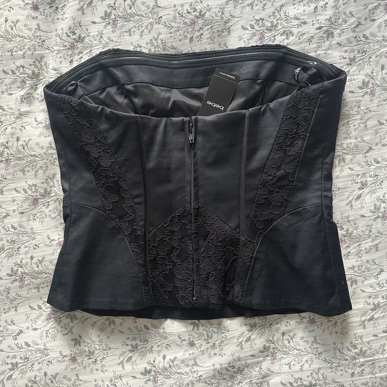 NWT Bebe black lace detailed corset top with fabric... - Depop