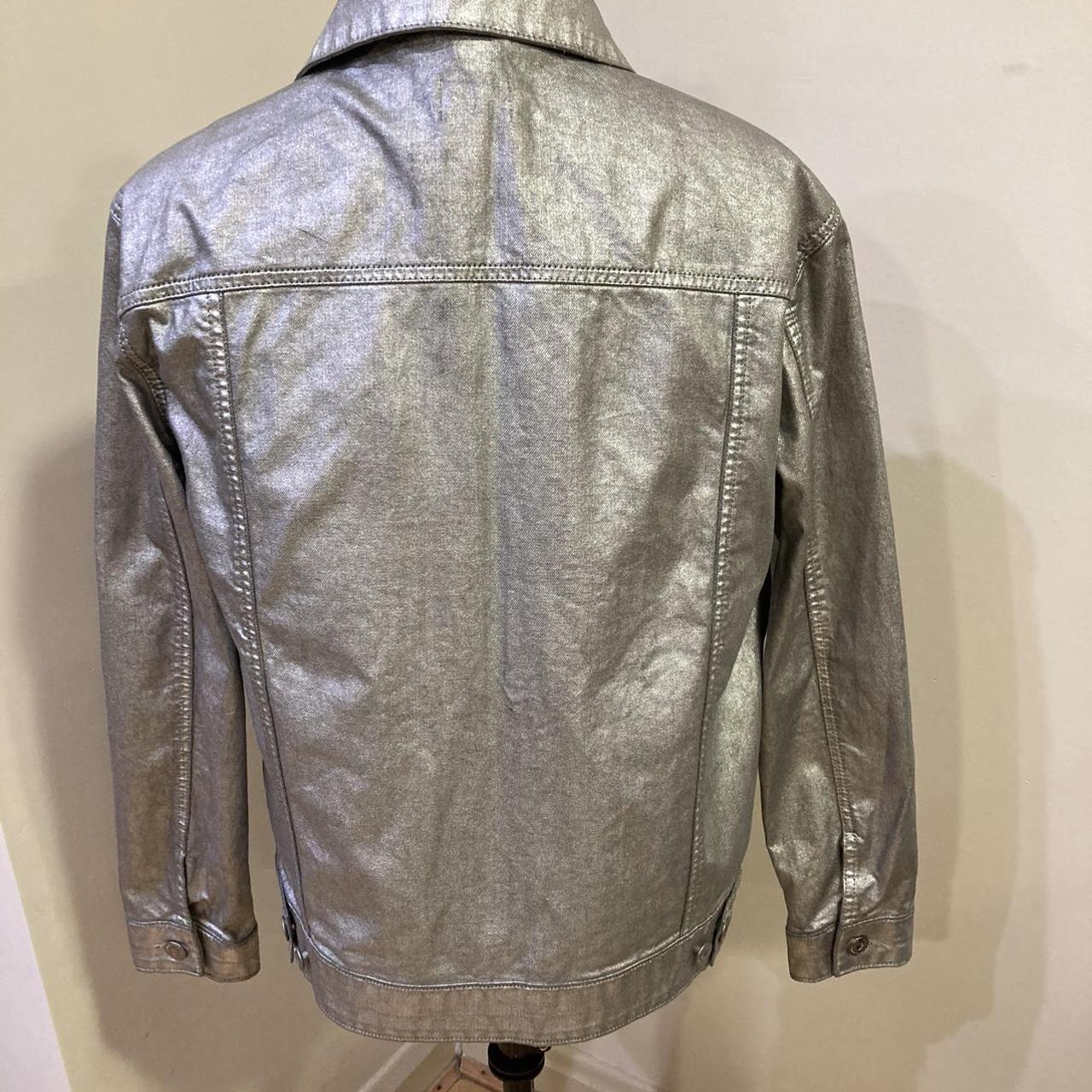 Oversized silver metallic denim jacket Size S but... - Depop