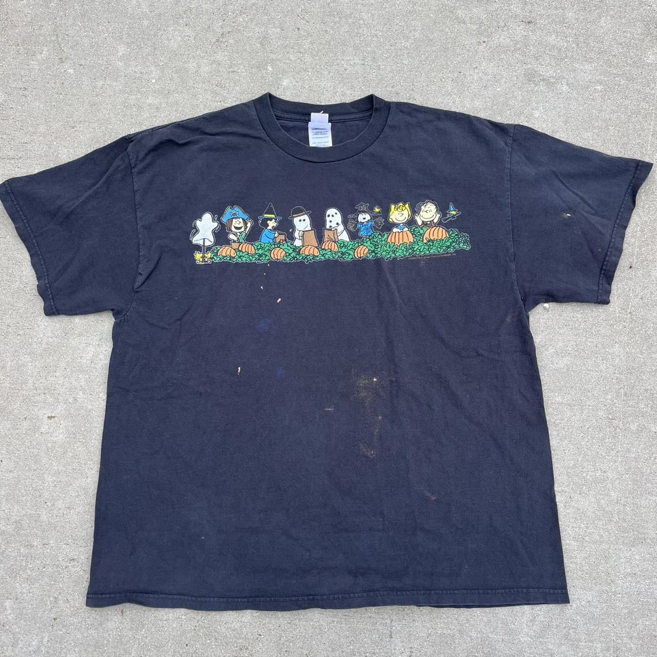 Vintage Black Peanuts Halloween tee. Bleach stained... | Depop