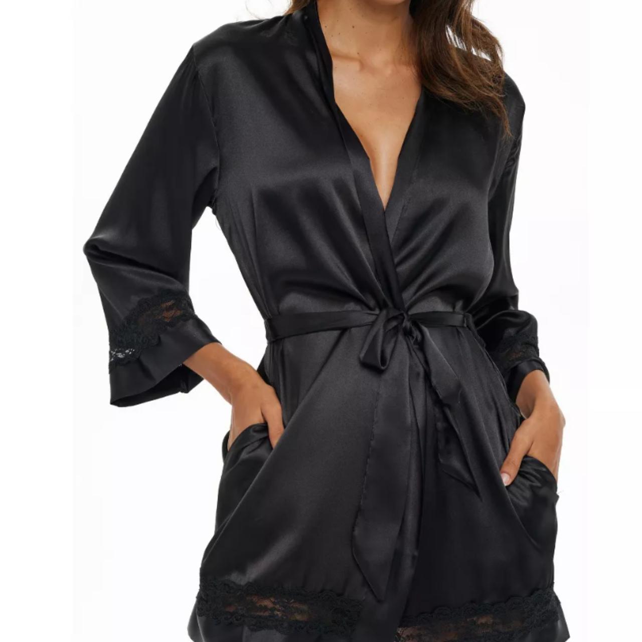 Black satin robe Soft flowy black satin short cool... - Depop