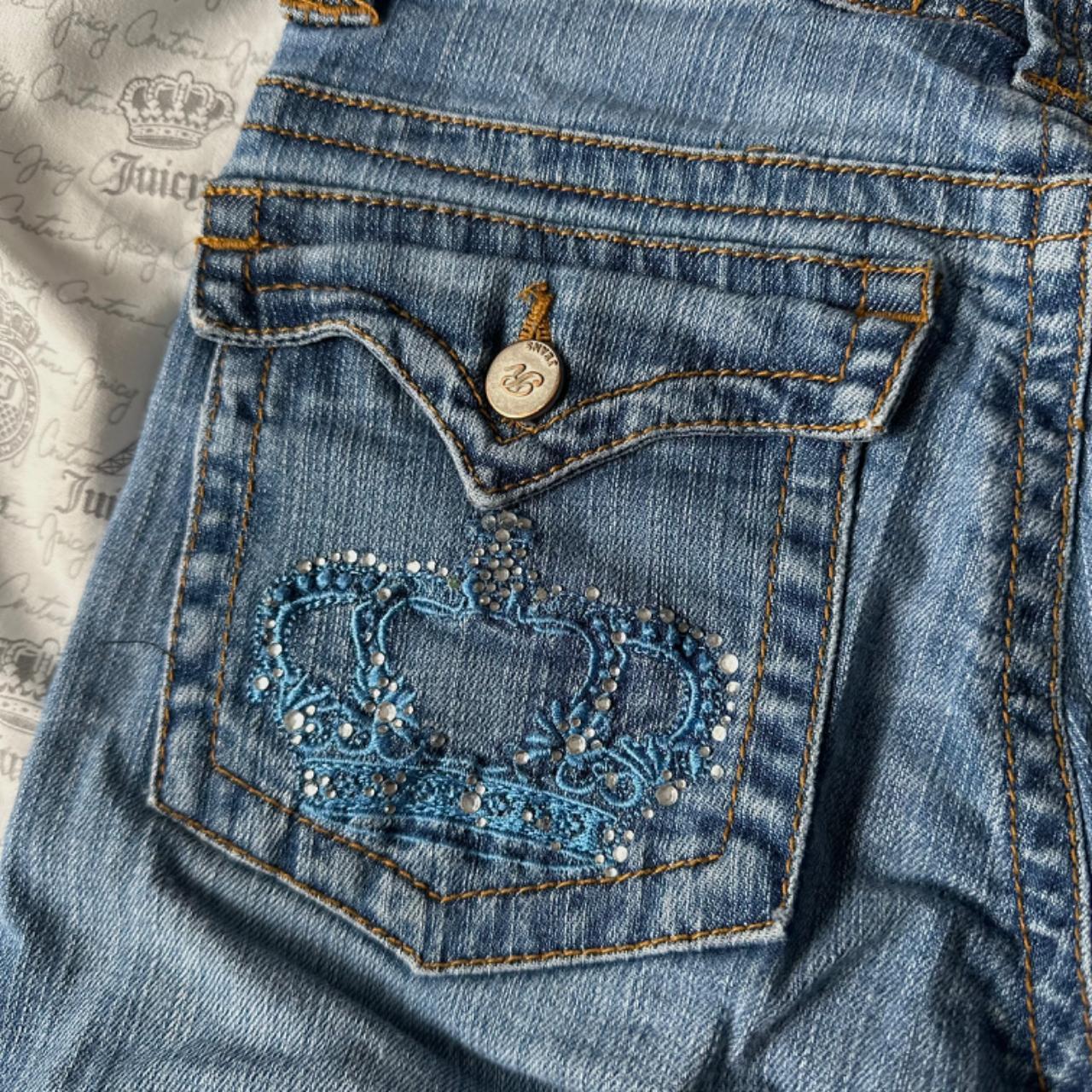 reflex jeans low rise with rhinestones on back... - Depop